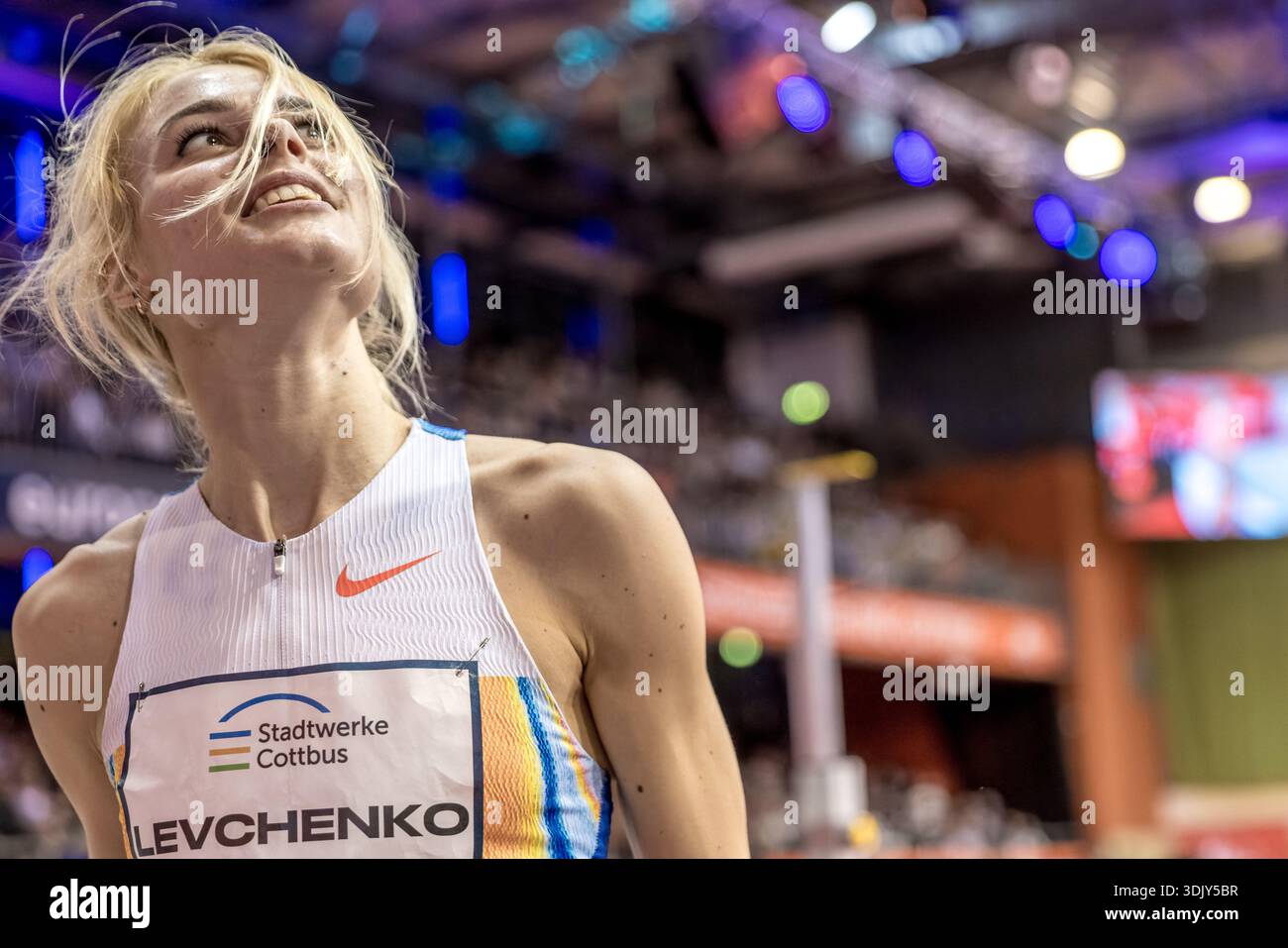 28 January 2026, Brandenburg, Cottbus: High jumper Yulia Levchenko ...