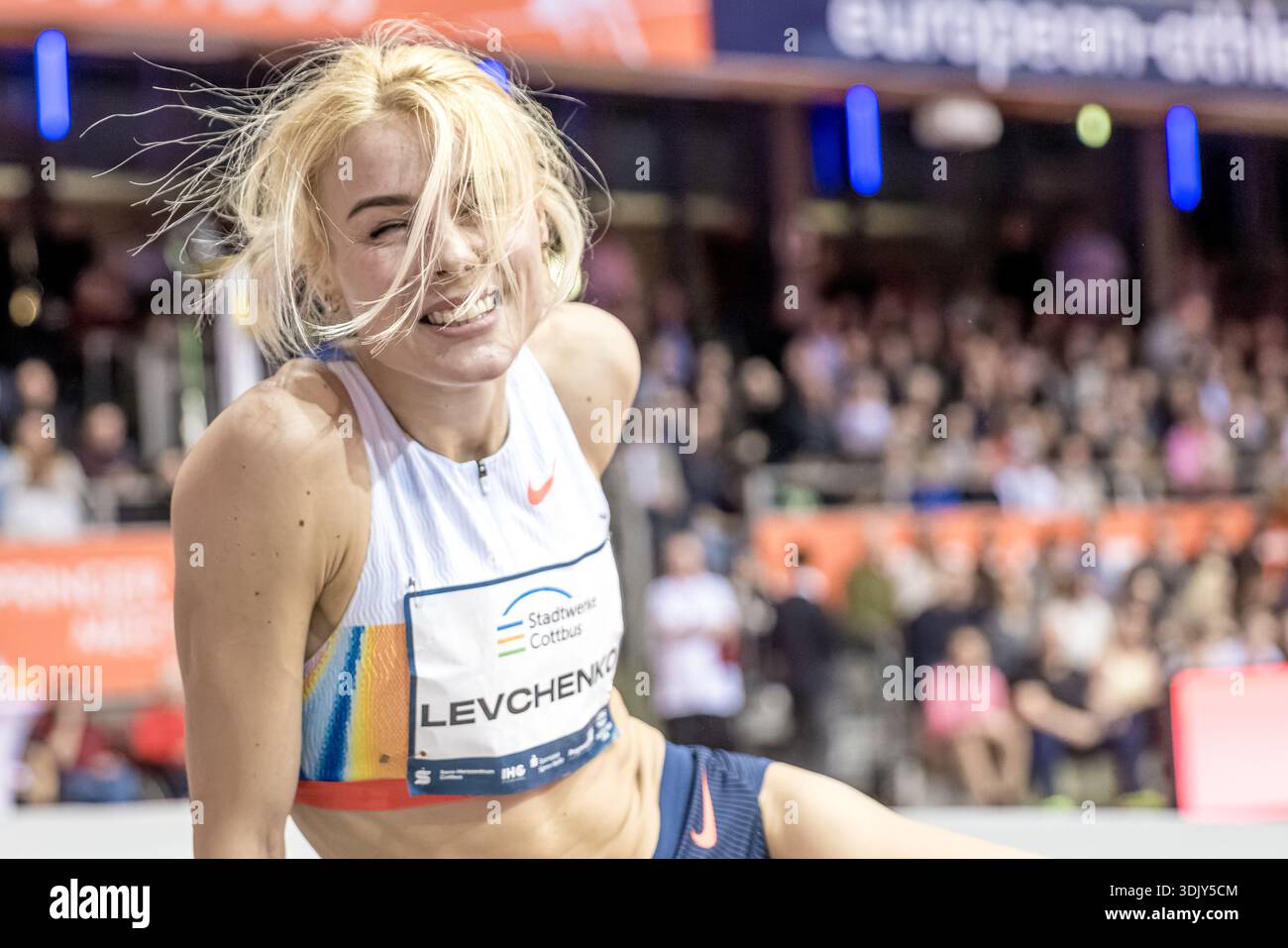 28 January 2026, Brandenburg, Cottbus: High jumper Yulia Levchenko ...