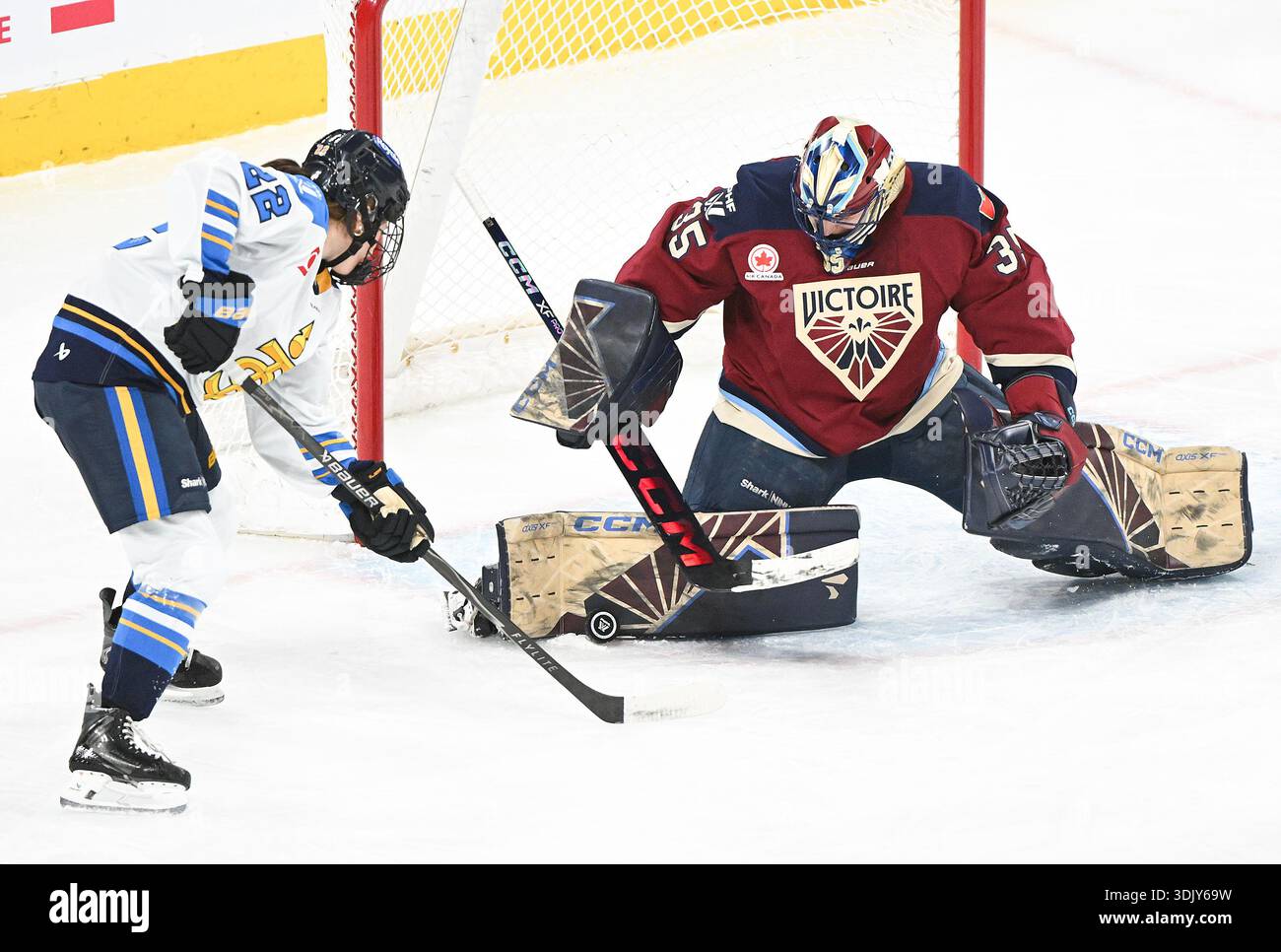 Montreal Victoire goaltender Ann-Renee Desbiens makes a save against ...