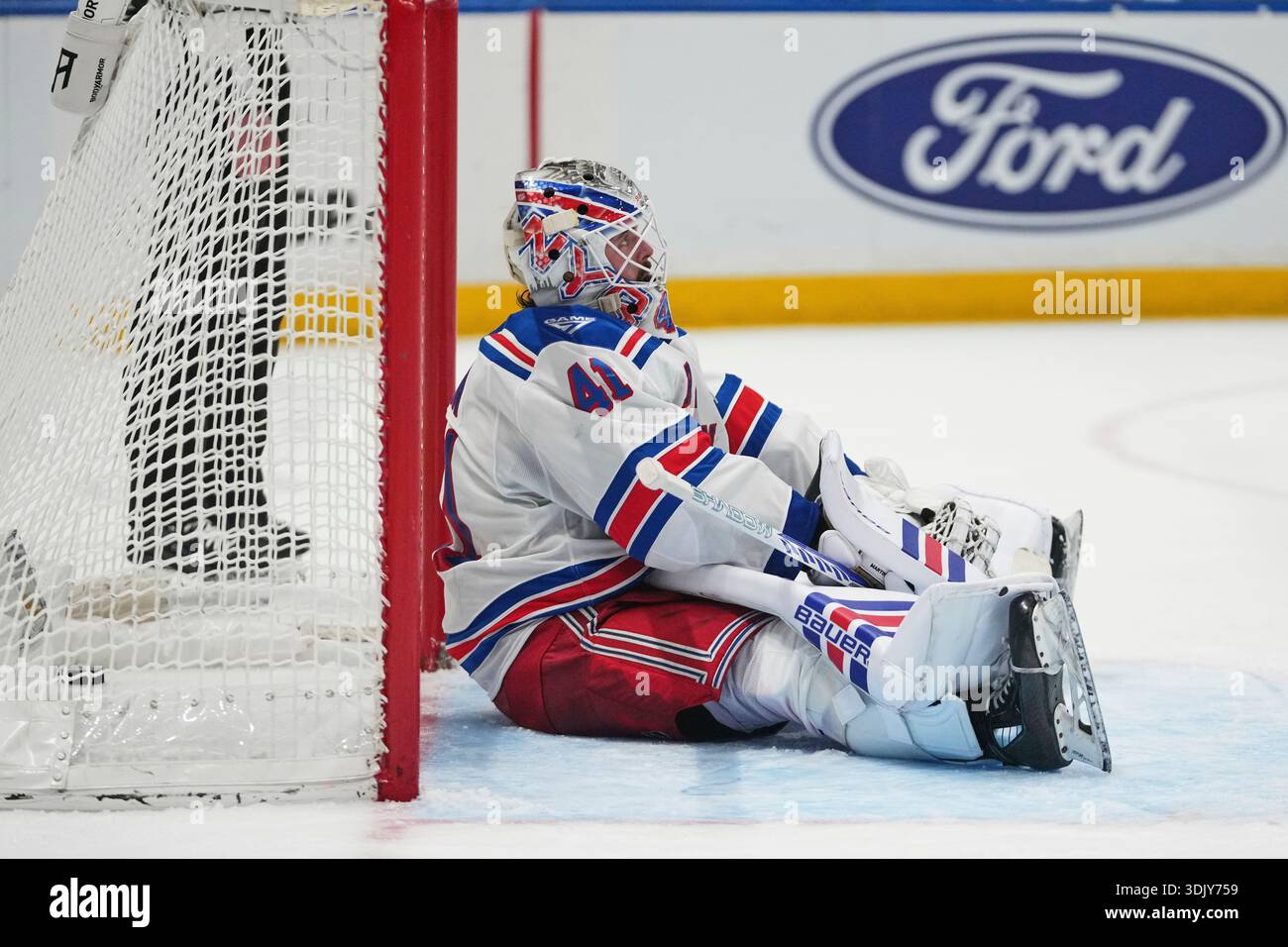 New York Rangers goaltender Spencer Martin (41) reacts after New York ...