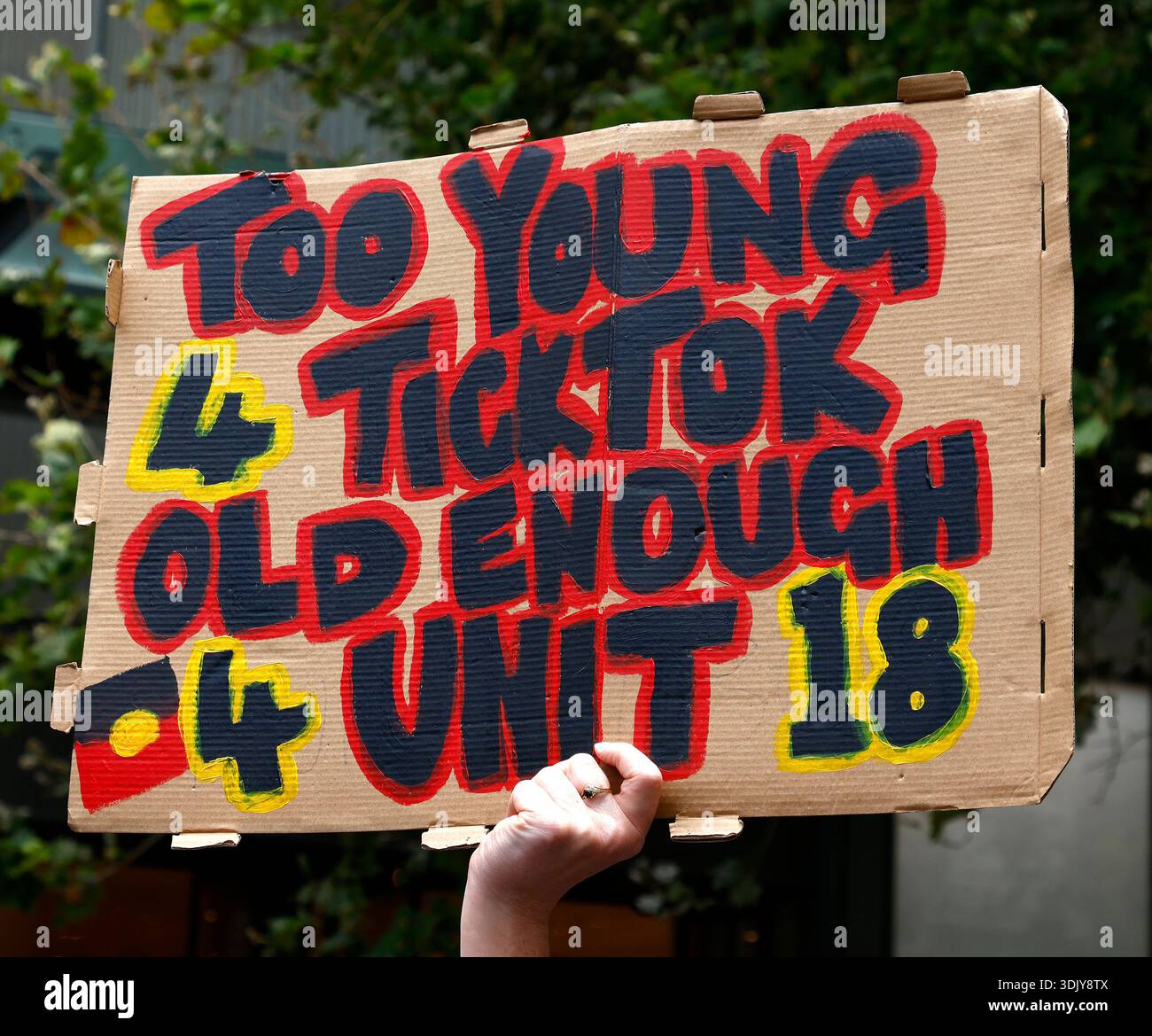 Perth, WA, Australia. January 26, 2026. Handwritten placards protest ...