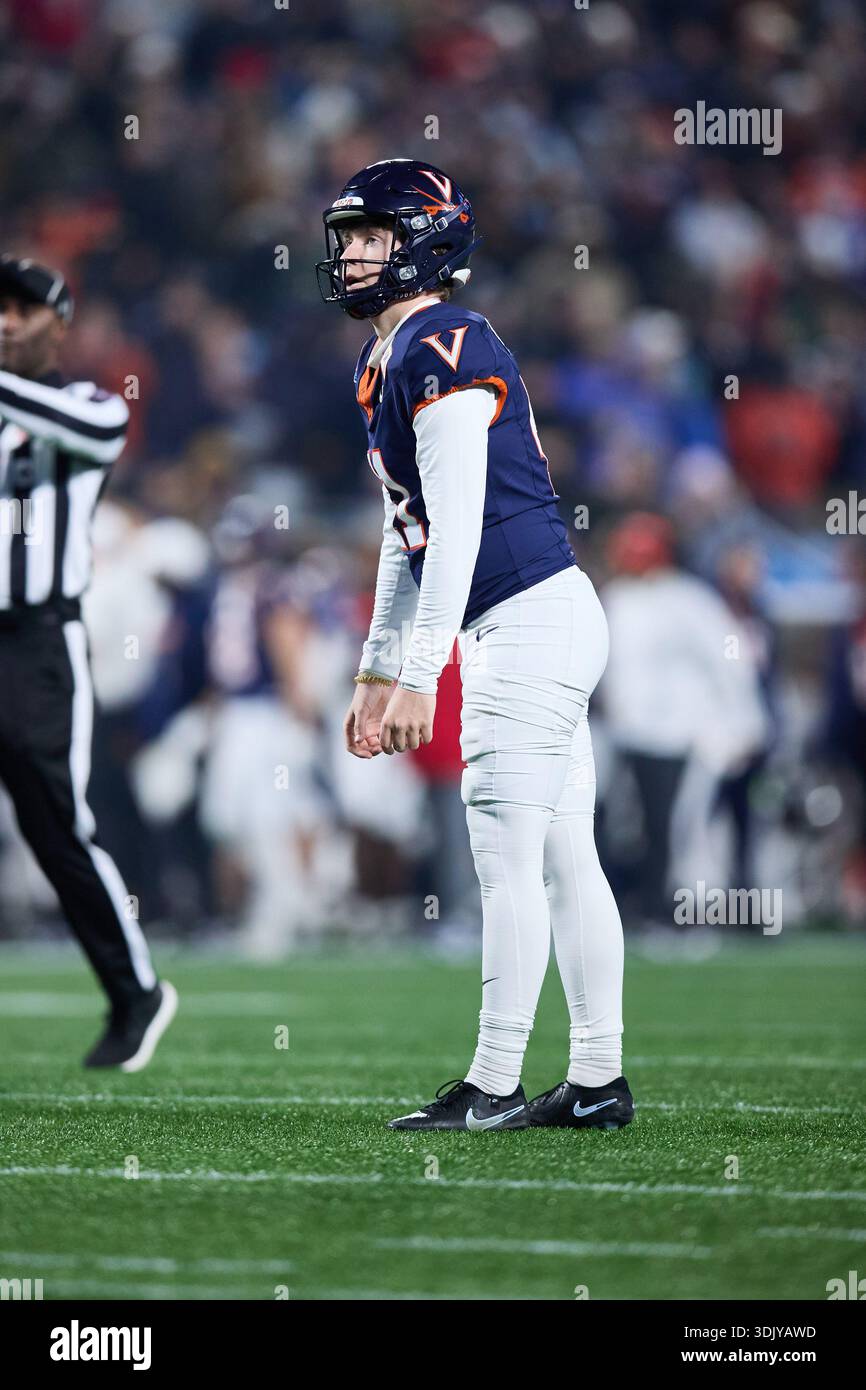 Virginia kicker Will Bettridge (41) lines up to kick an extra-point ...