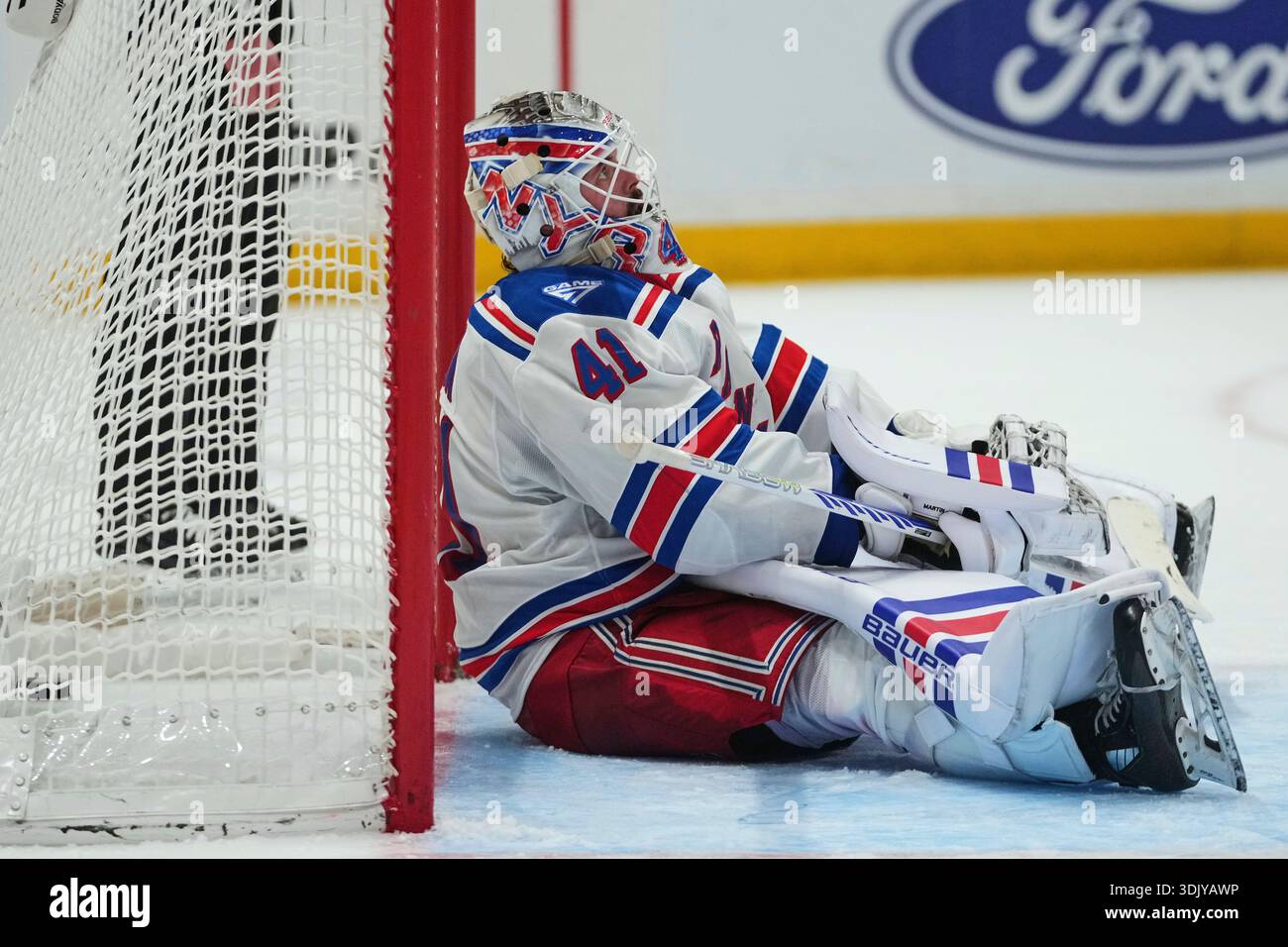 New York Rangers goaltender Spencer Martin (41) reacts after New York ...