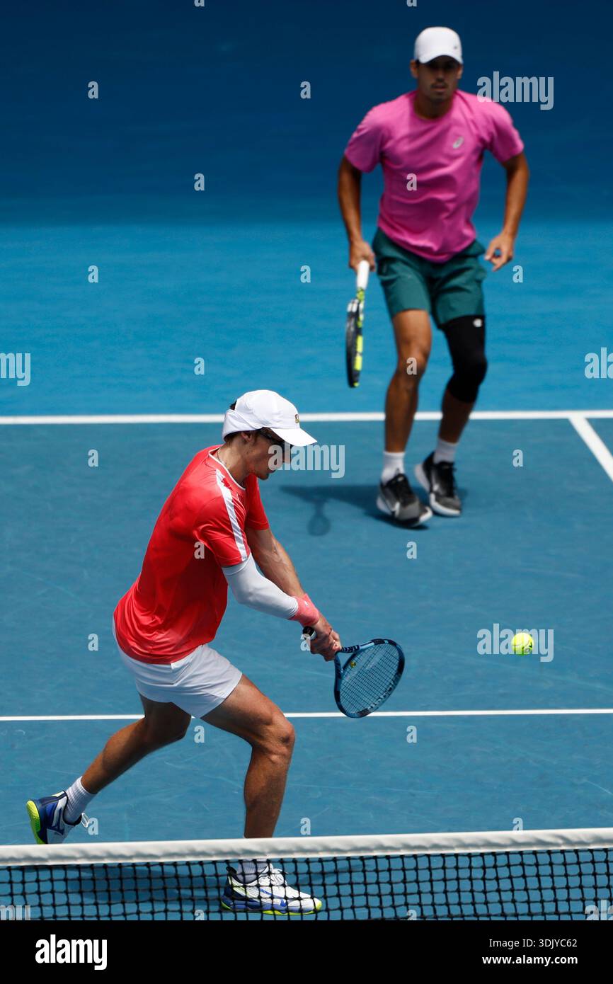 Jason Kubler (pink shirt) and Marc Polmans (red shirt) of Australia ...