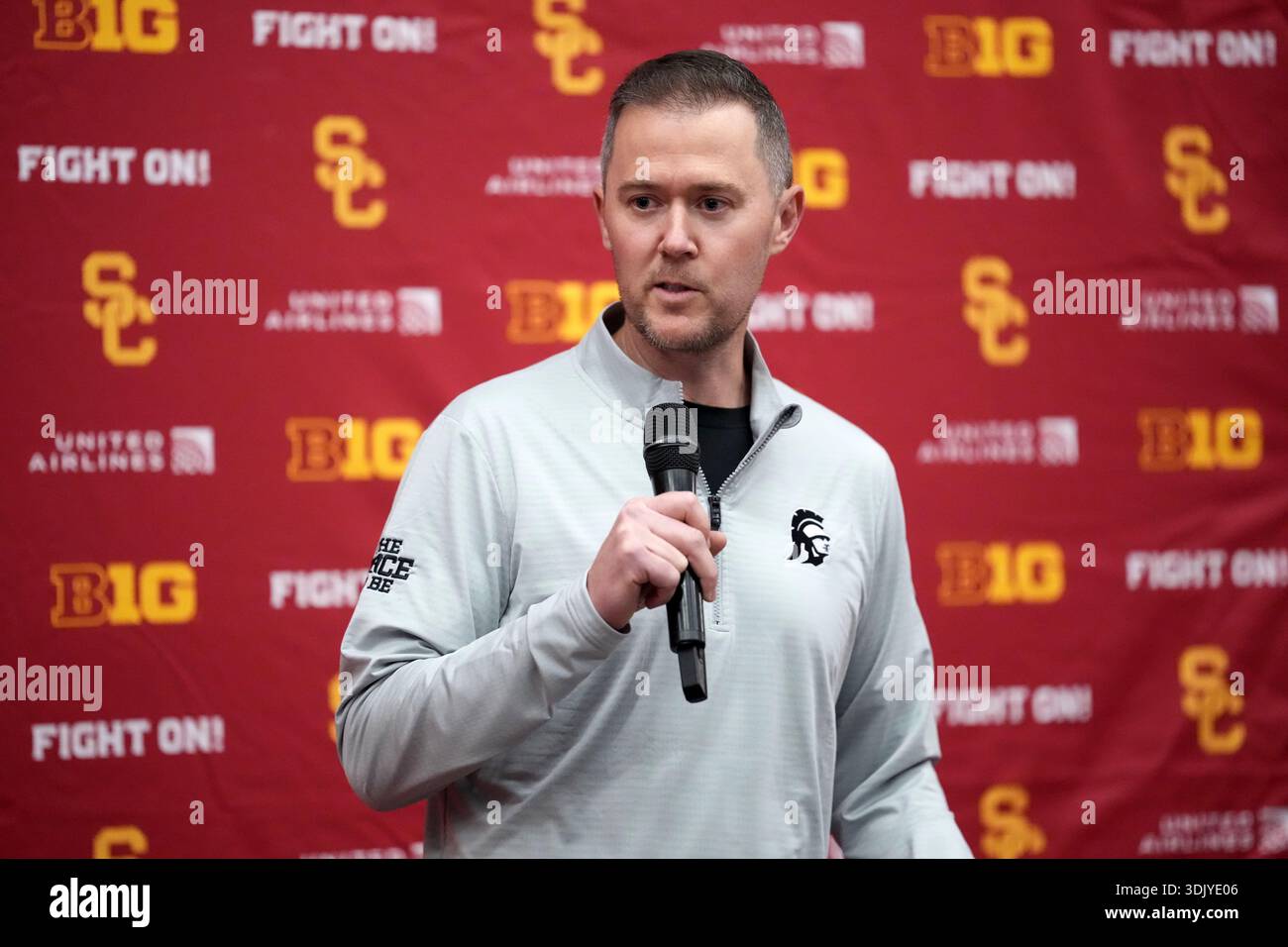Southern California Trojans coach Lincoln Riley speaks at a press ...