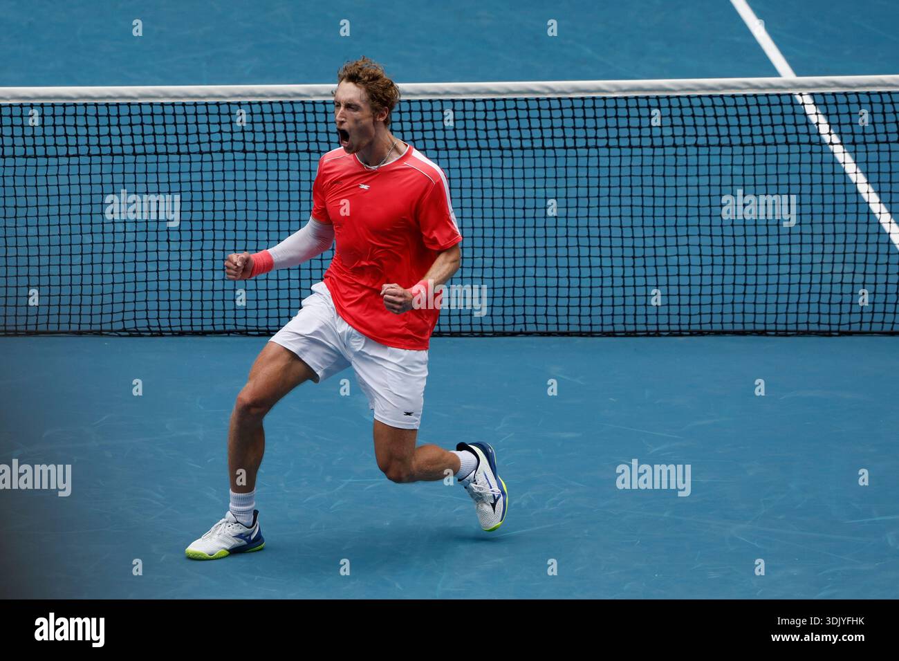 Marc Polmans of Australia celebrates match point during his men’s ...