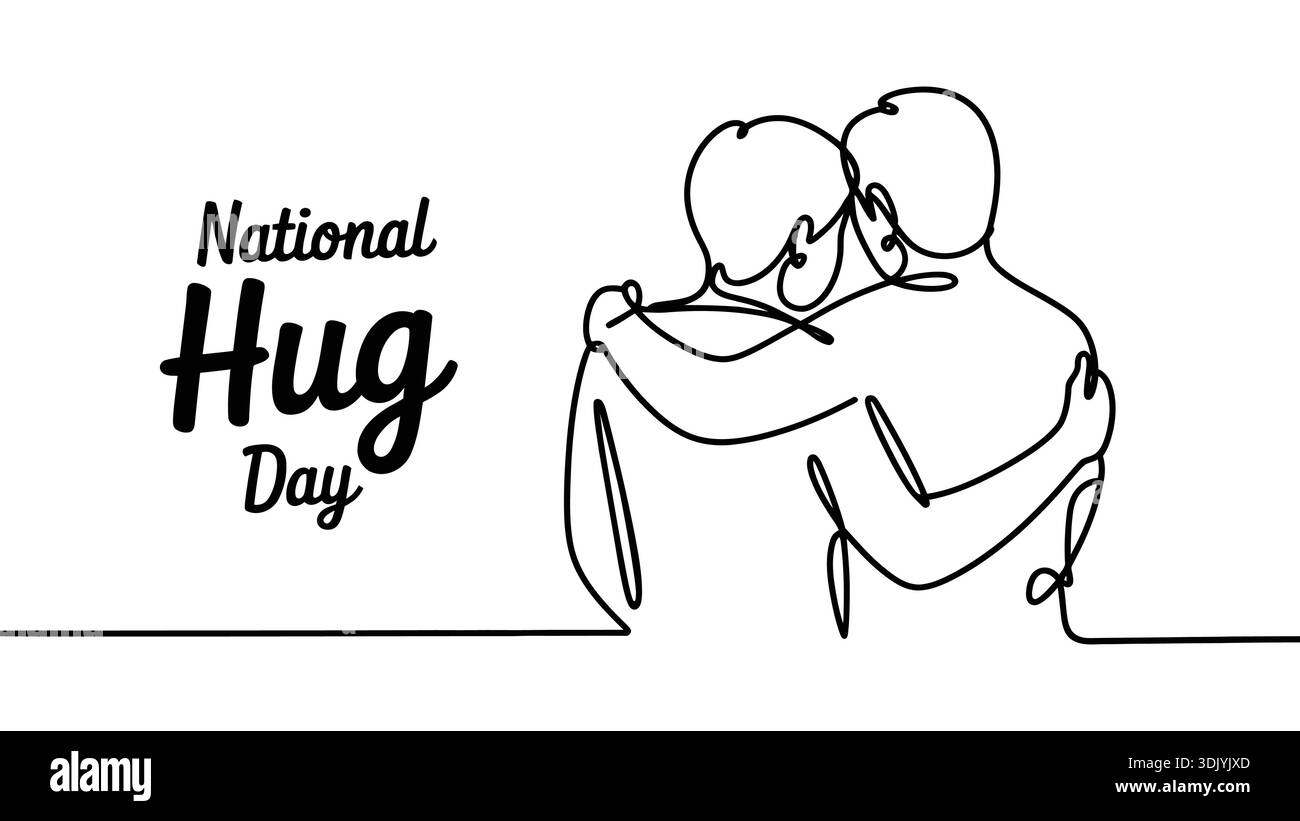 National Hug Day continuous one line drawing vector of two people ...