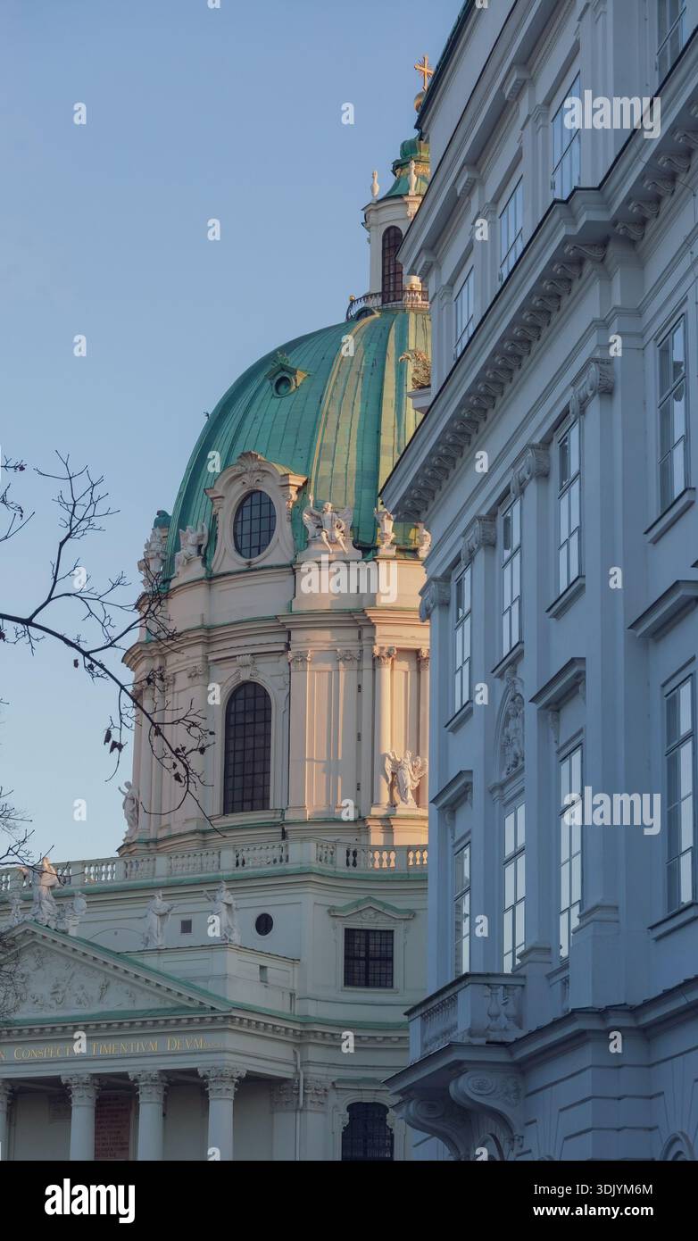 Vienna's Karlskirche (St. Charles Church) with it's baroque facade ...