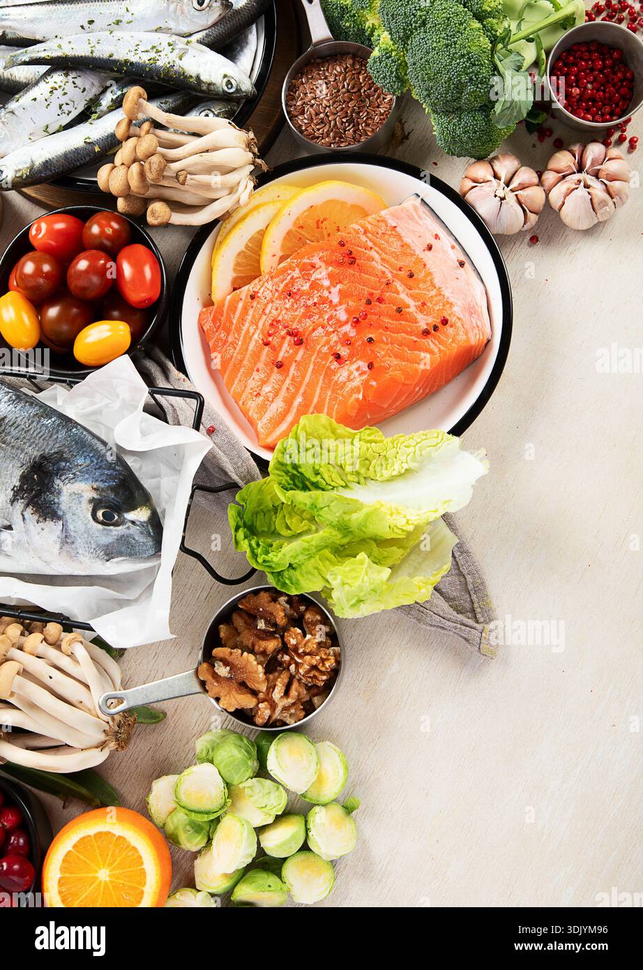 Healthy food concept. Balanced mediterranean diet foods. Food rich in ...