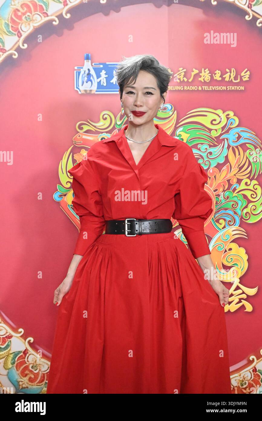 Hong Kong actress Cecilia Yip appears in red dress during an interview ...