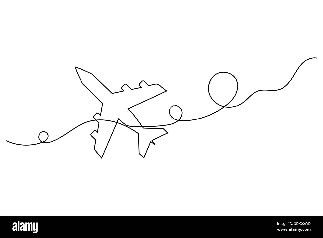Jet plane with zigzag smoke trail continuous one line drawing ...