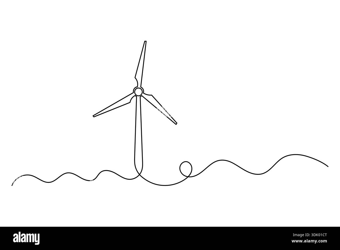 Sleek wind turbine with rhythmic wavy line art drawing for clean energy ...