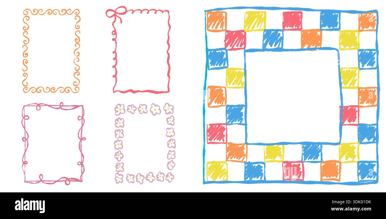 Cute crayon frame borders collection. Childish hand drawn squares and ...
