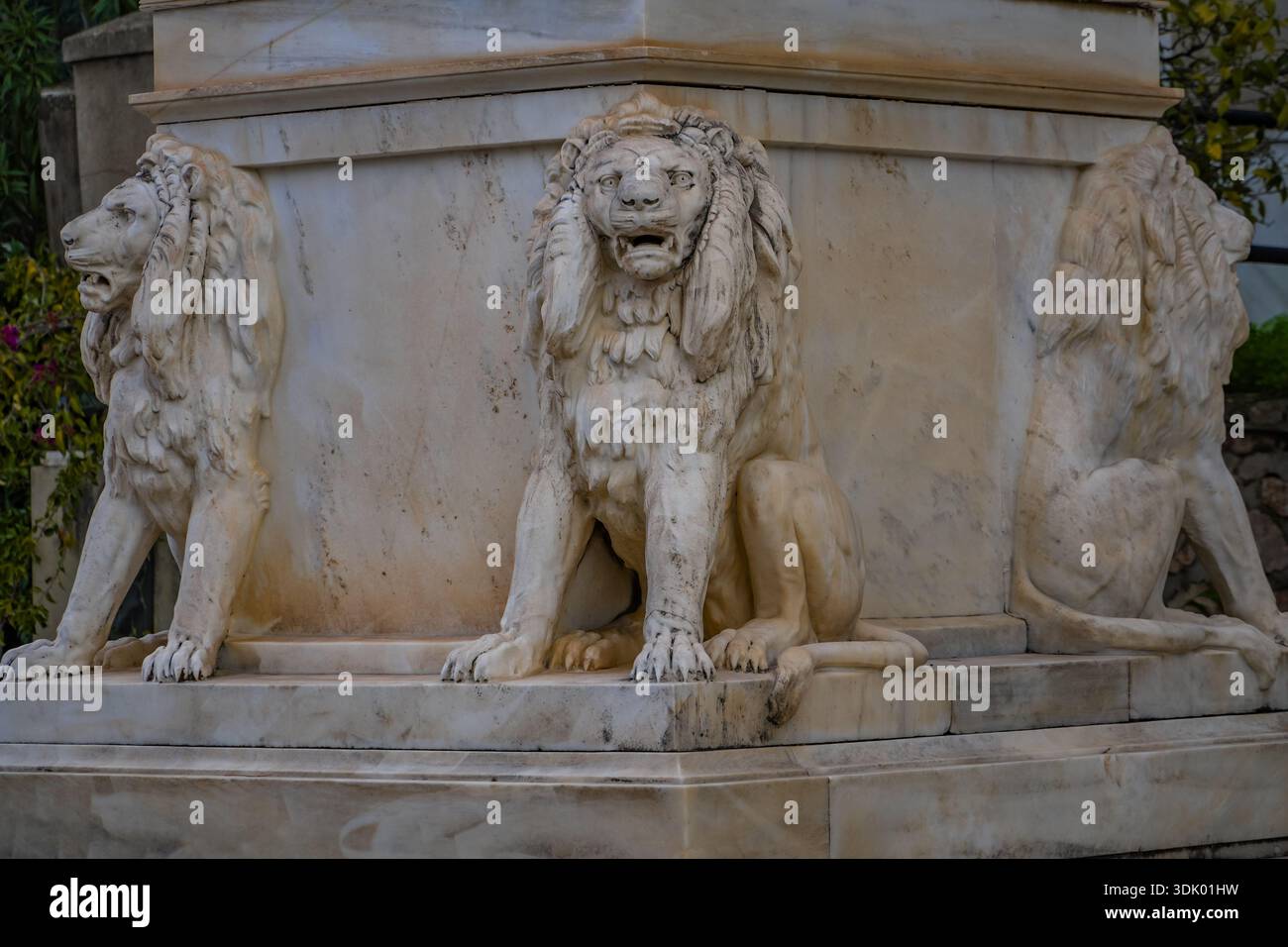 Marble lion sculptures at the First Cemetery of Athens (Iero Kiritirion ...