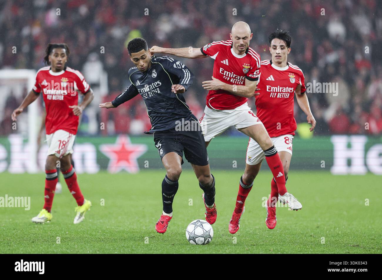 Jude Bellingham of Real Madrid and Fredrik Aursnes of SL Benfica during ...