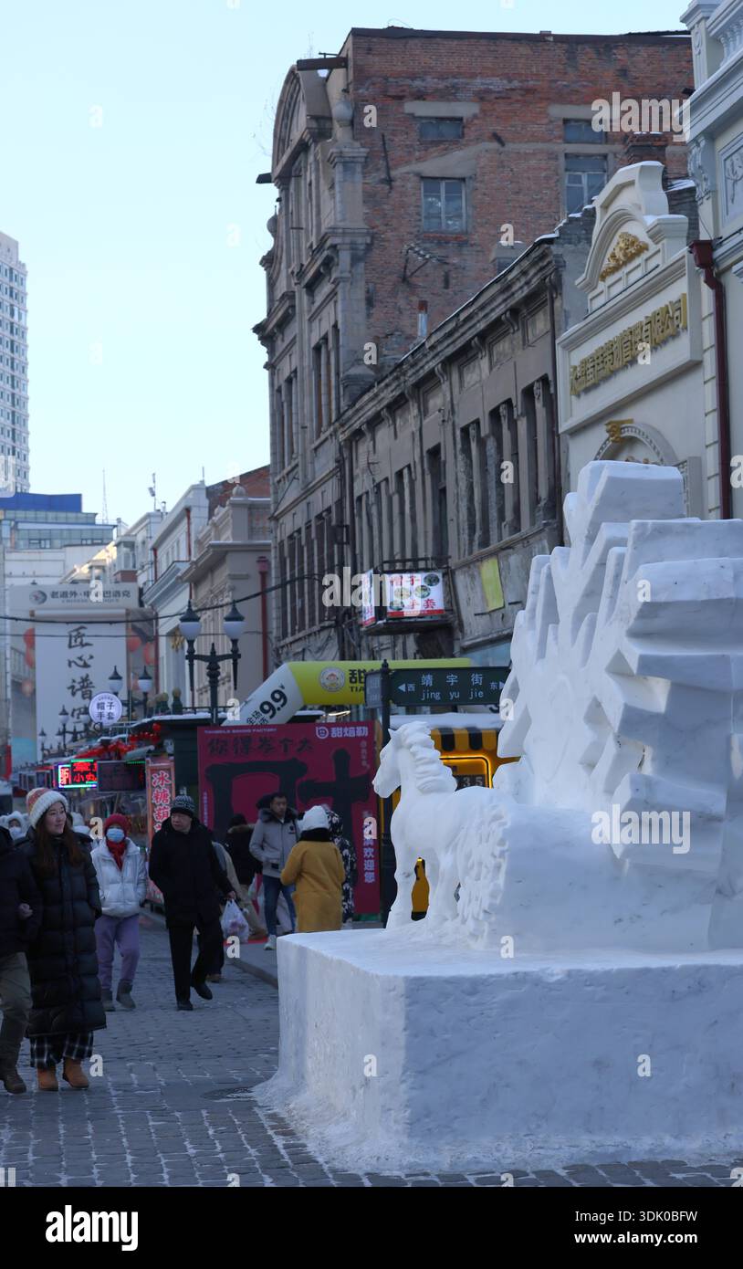 Ice and snow sculptures adorn the Baroque-style historic block in ...