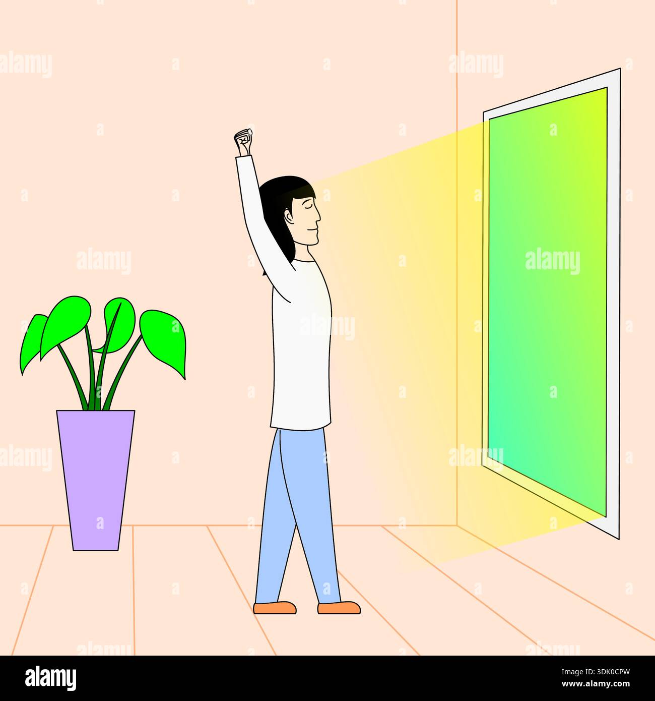 Young man stretching arms window Stock Vector Images - Alamy