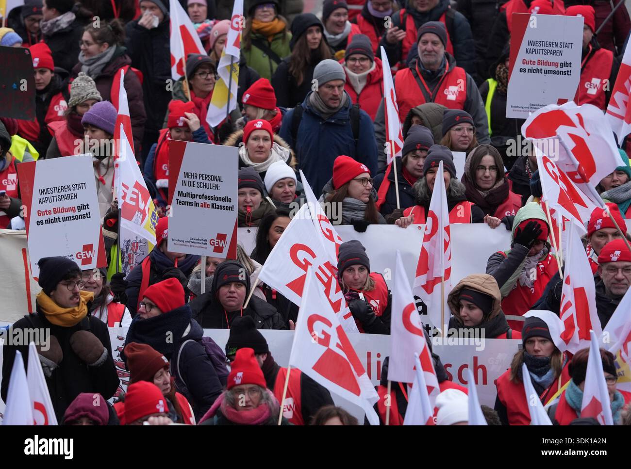 29 January 2026, Hamburg: Public sector employees demonstrate during a ...