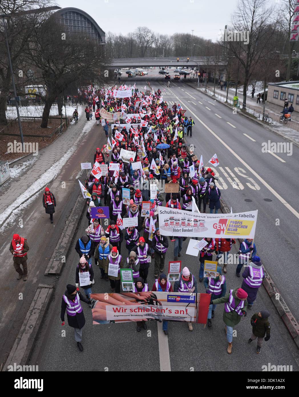 29 January 2026, Hamburg: Public sector employees demonstrate during a ...