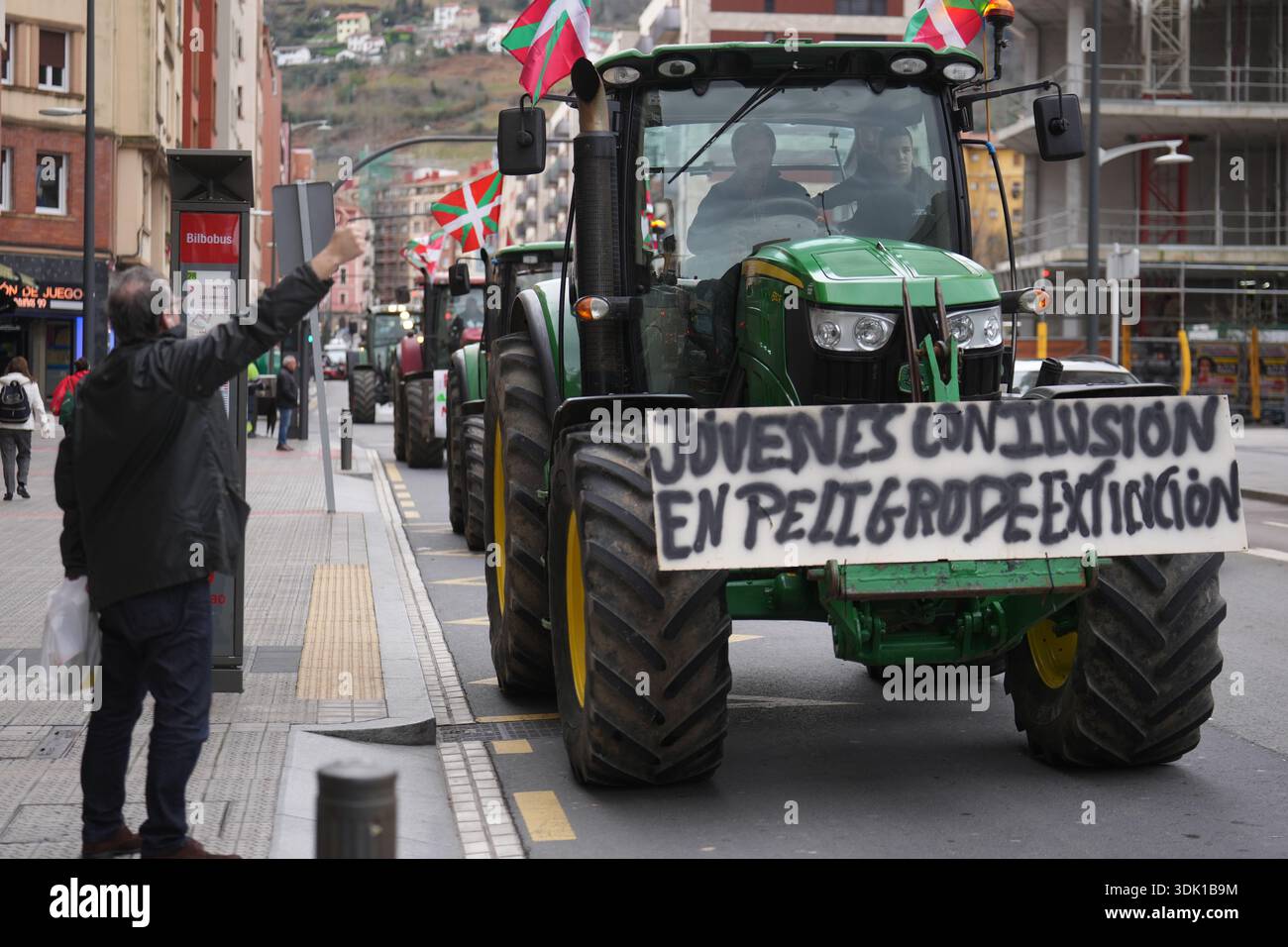 A person during a tractor march in Bilbao, 29 January 2026, in Bilbao ...
