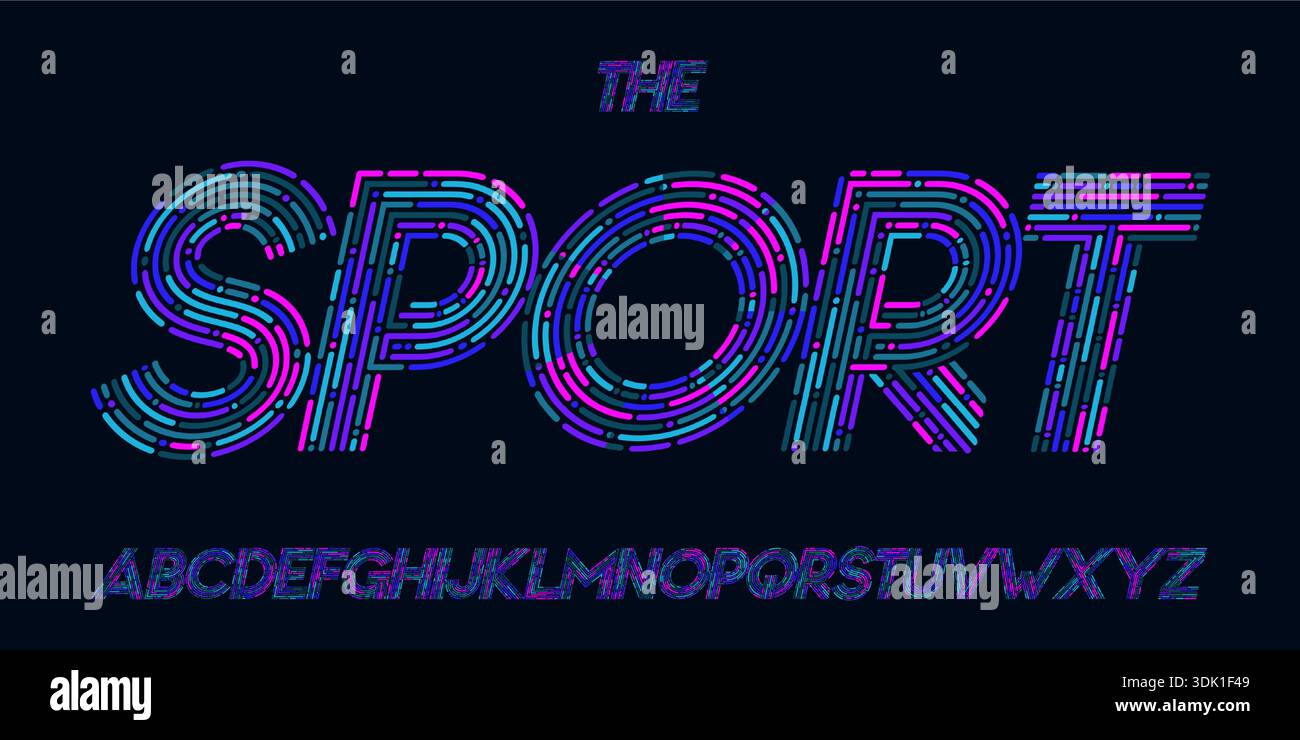 Neon glitch font, rounded digital alphabet, colorful stripes letters ...