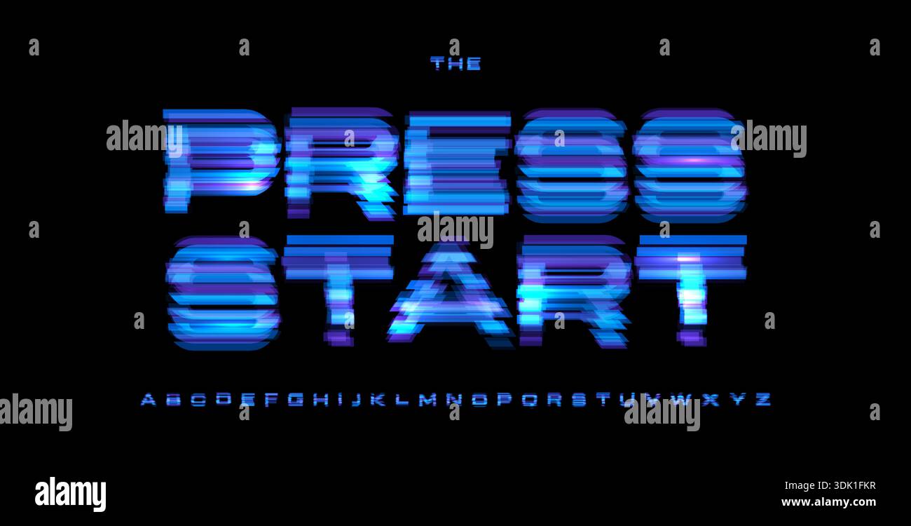 Press Start Digital Noice Font Logo Alphabet Vector Glitch Letters Set ...
