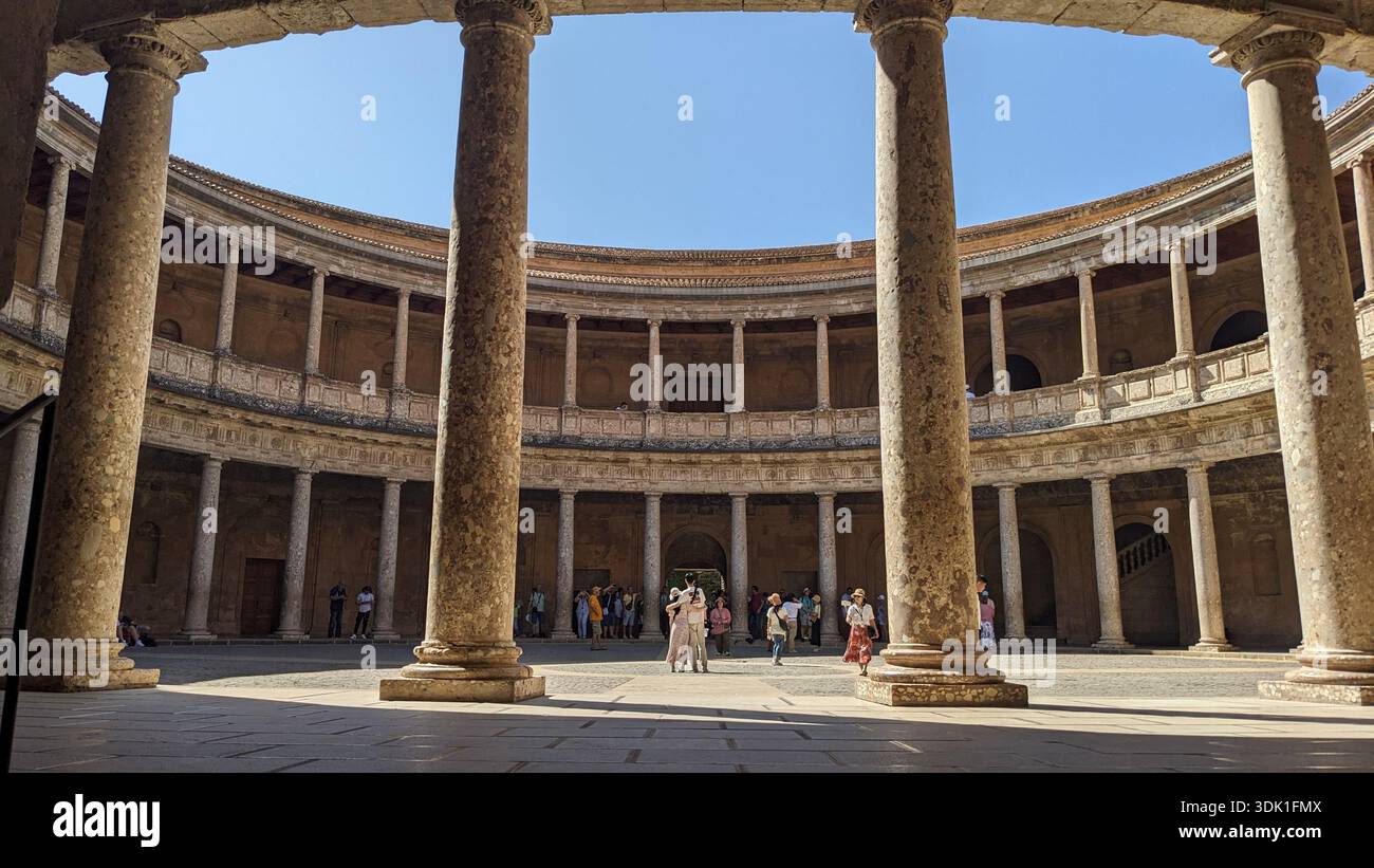 Circular rooftop of the Renaissance Palace of Charles V with Sierra ...