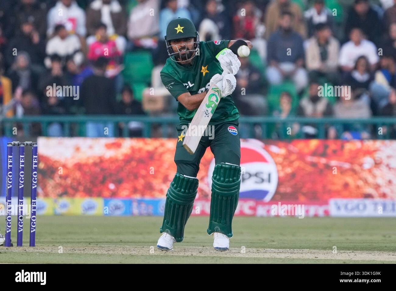 Pakistan's Babar Azam plays a shot during the first T20 cricket match ...