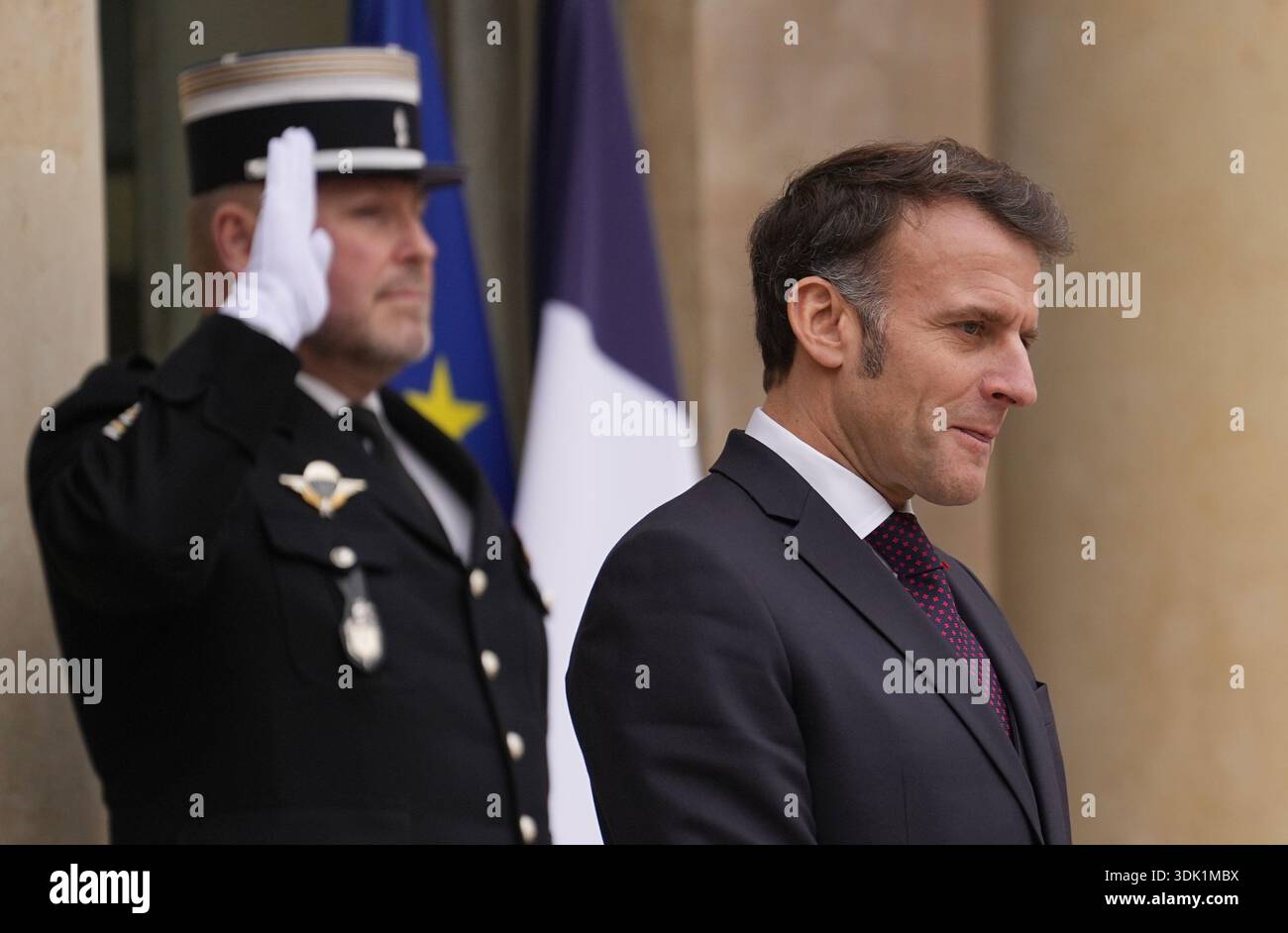 France's President Emmanuel Macron awaits Slovakia's Prime Minister ...