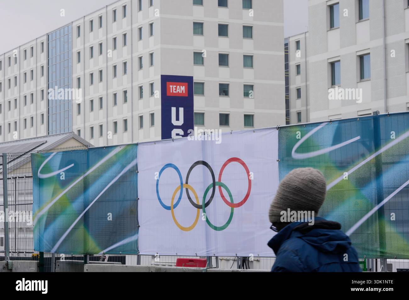 Team USA banner is seen at the Olympic Village, in Milan, Italy ...