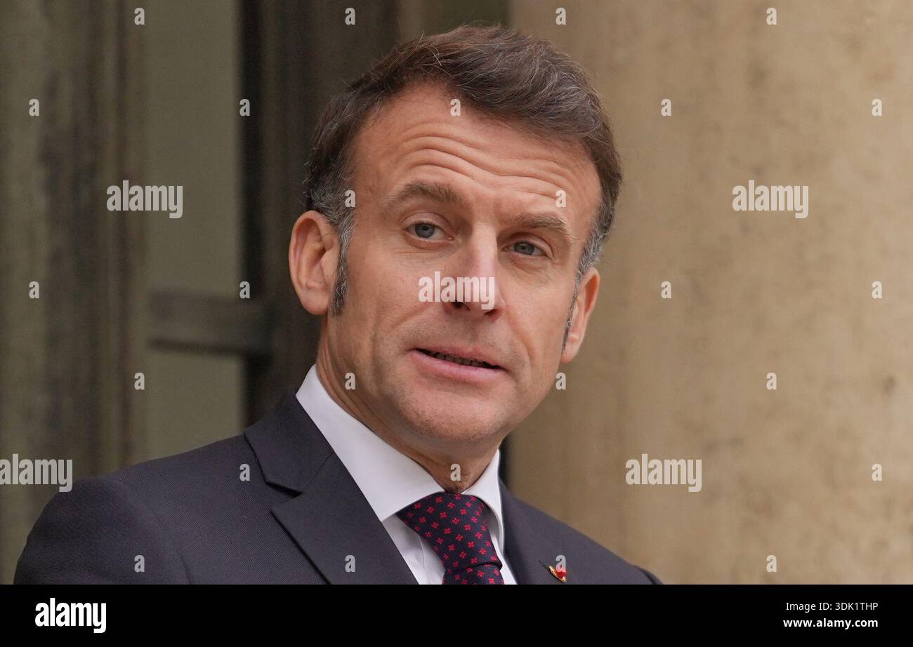 France's President Emmanuel Macron, awaits Slovakia's Prime Minister ...