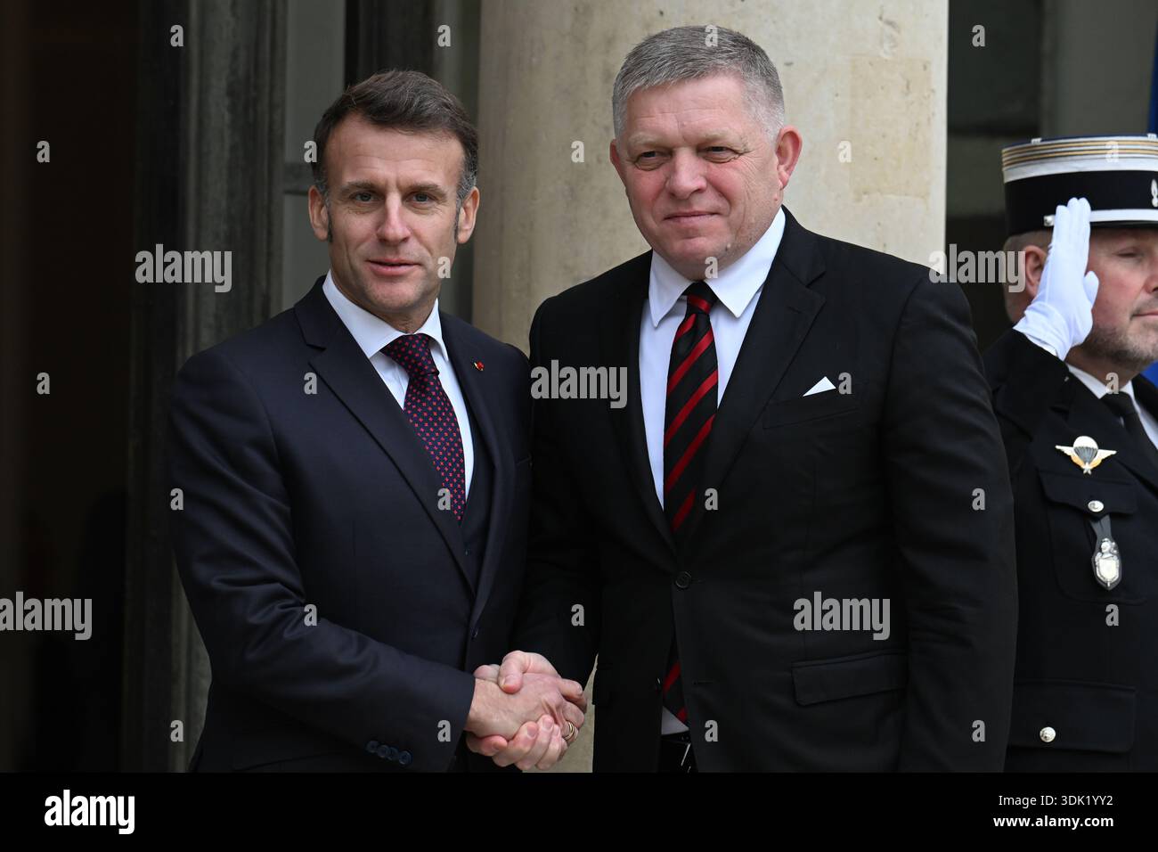France's President Emmanuel Macron welcome M. Robert Fico at the Elysee ...