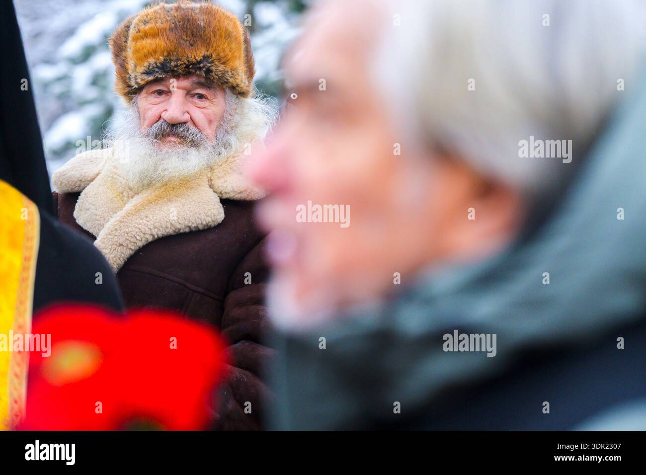 Kyiv, Ukraine - 29th January,2026: Adult man with fur hat and beard ...