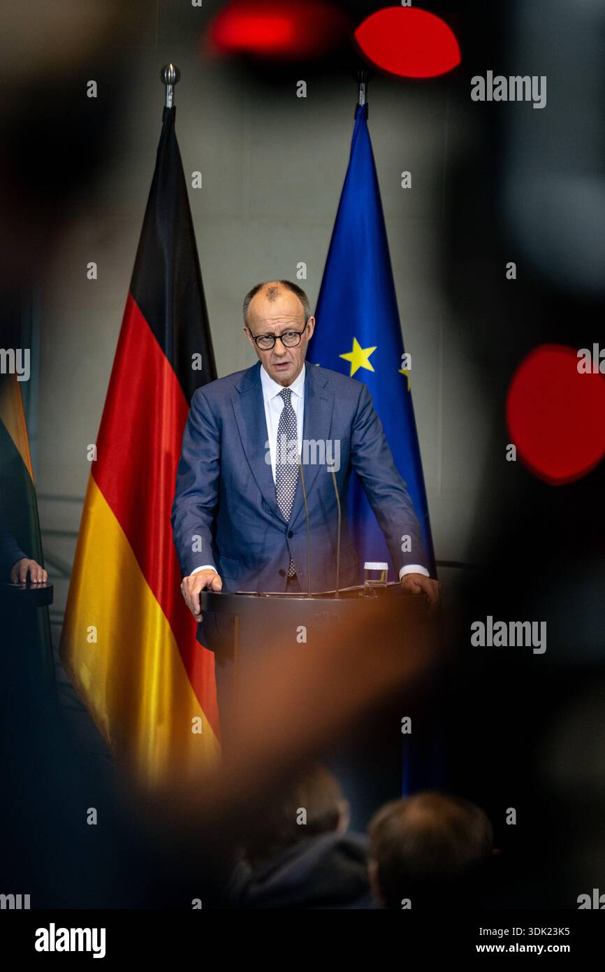 29 January 2026, Berlin: Federal Chancellor Friedrich Merz (CDU) speaks ...