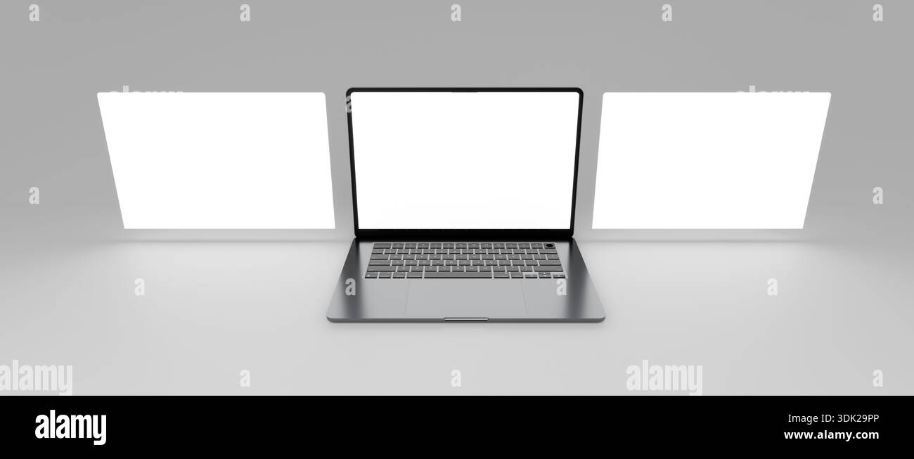 Laptop three floating screens hi-res stock photography and images - Alamy