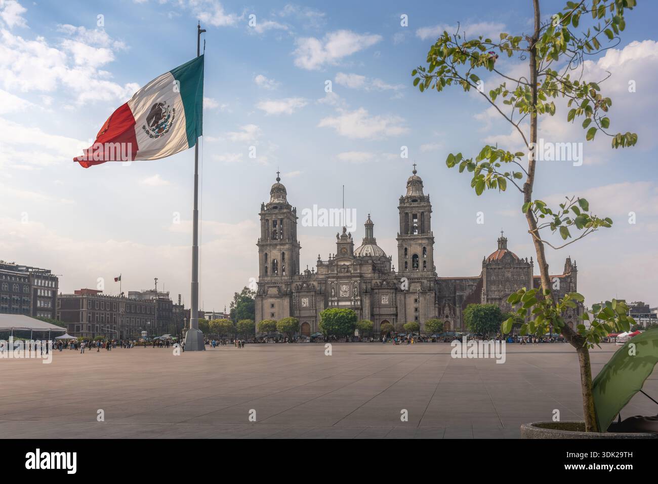 Zocalo Square with Mexican Flag and Metropolitan Cathedral - Mexico ...