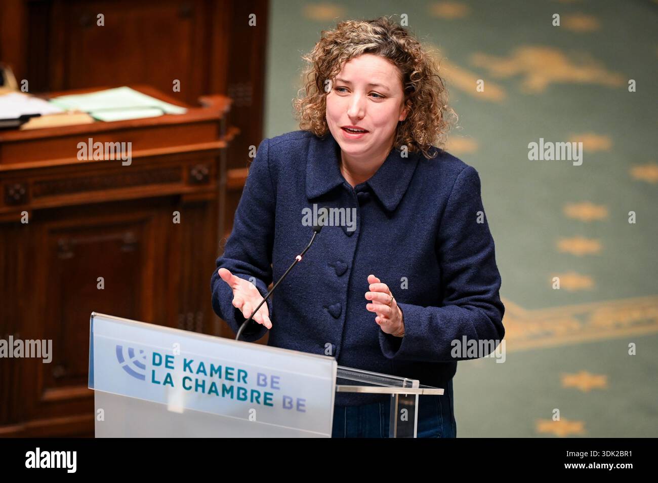 Ecolo's Sarah Schlitz pictured during a plenary session of the Chamber ...
