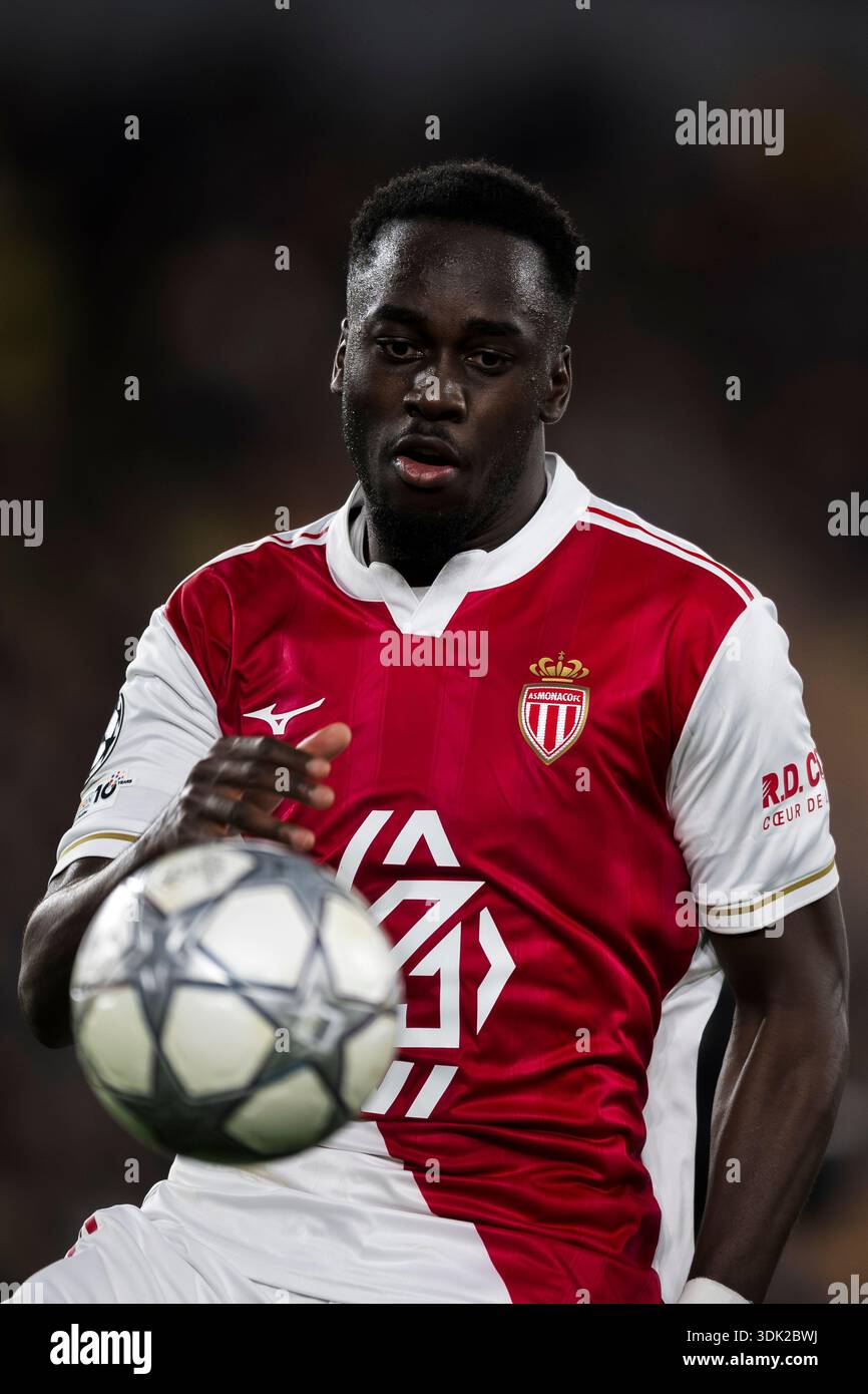 Jordan Teze of AS Monaco eyes the ball during the UEFA Champions League ...
