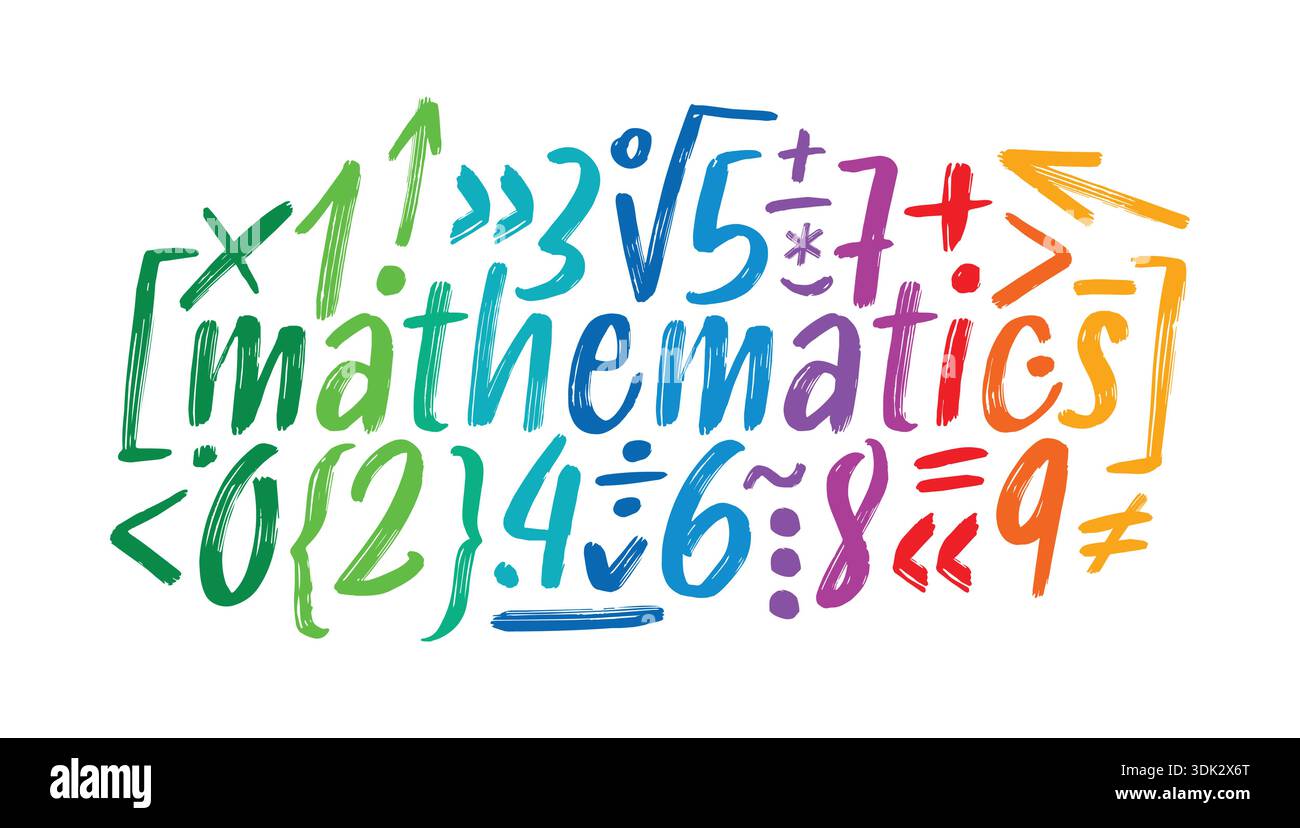 colorful math word and math symbols. handwritten math symbols Stock ...