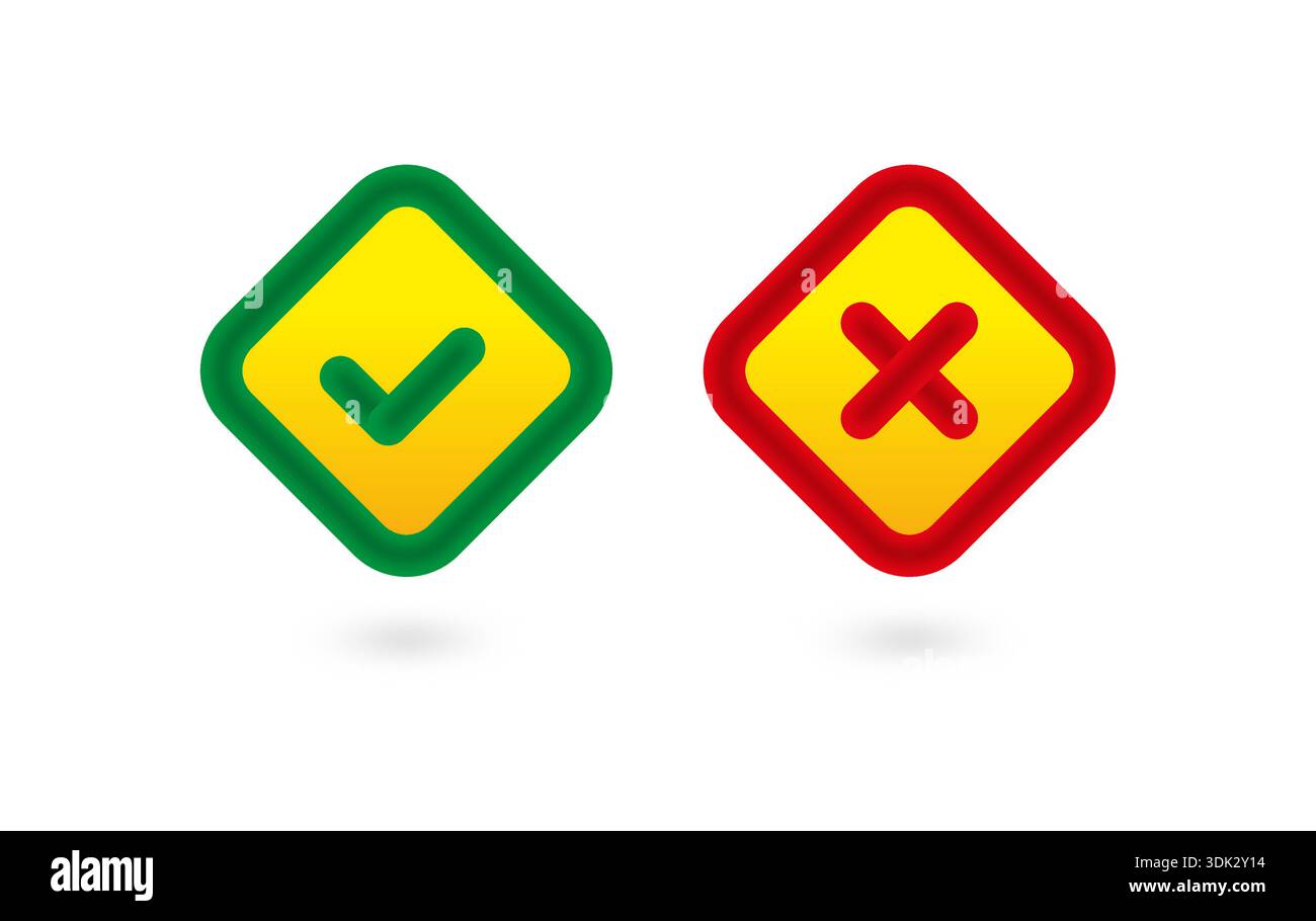 confirmation button in square. cancel button in square. raised cancel ...