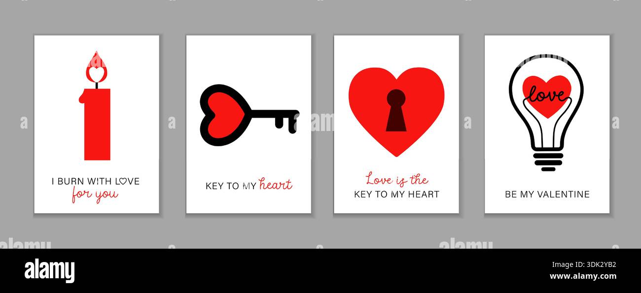 Love lamp and key to heart keyhole - Valentines Day creative covers set ...