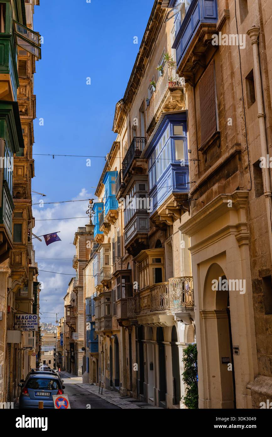 City of Valletta in Malta, traditional Maltese houses with balconies ...