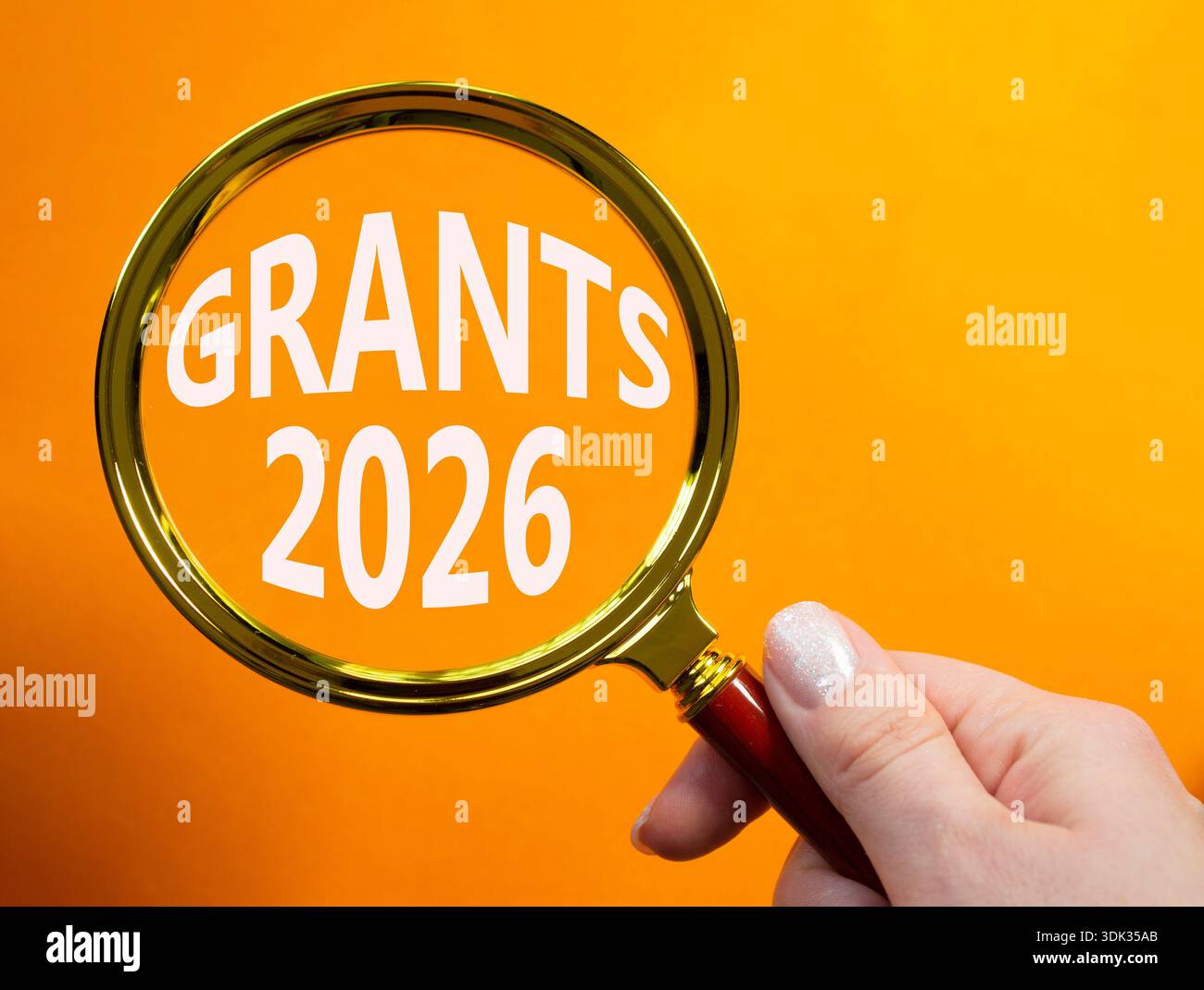 Grants 2026 symbol. Magnifying Glass with words Grants 2026 ...