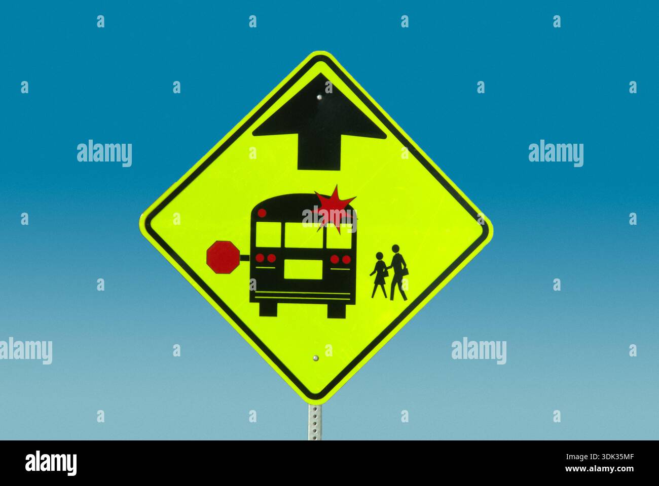 highway traffic caution sign for school bus and children Stock Photo ...
