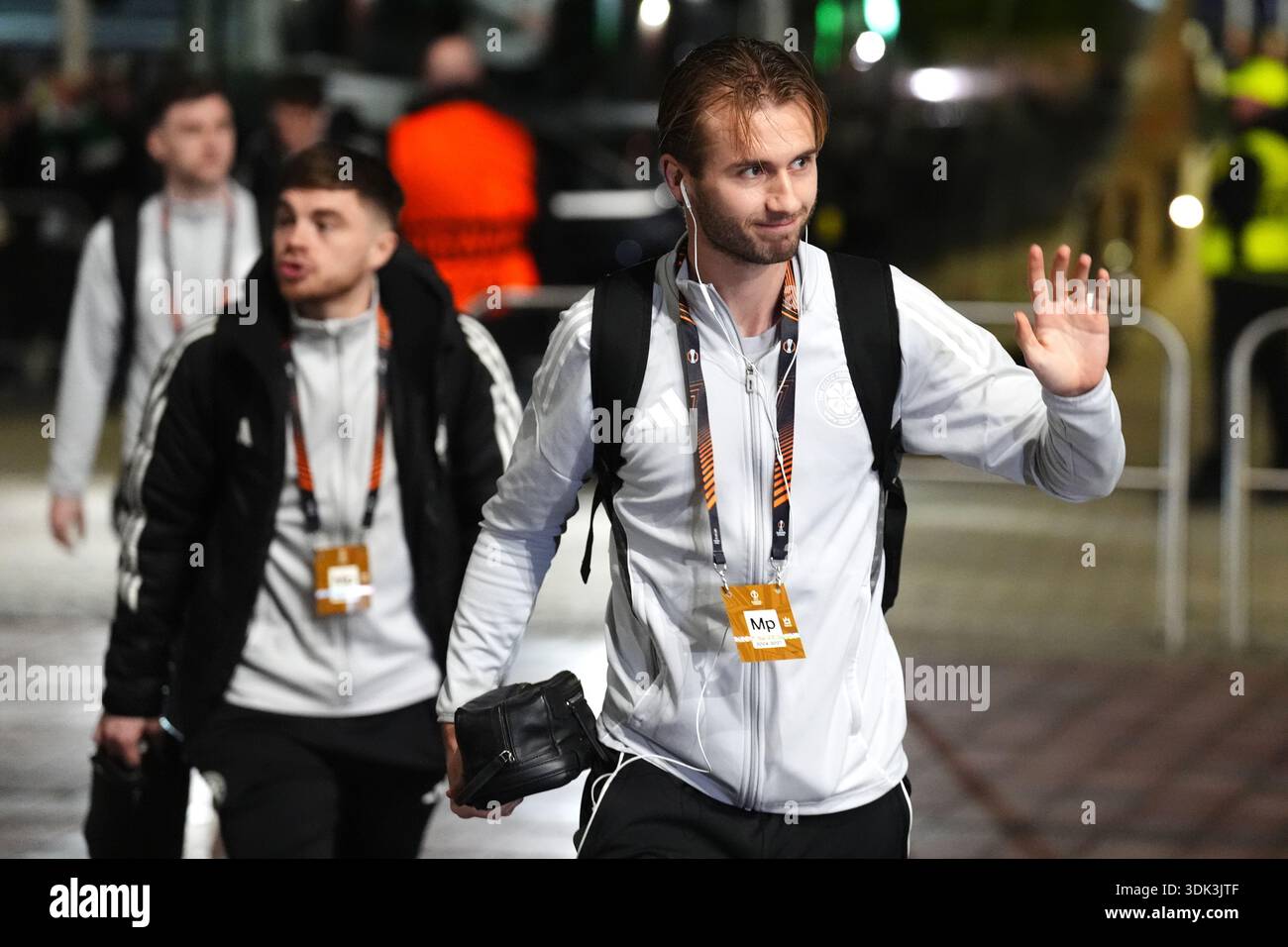 Celtic's Benjamin Nygren (right) and team-mates arrive ahead of the ...