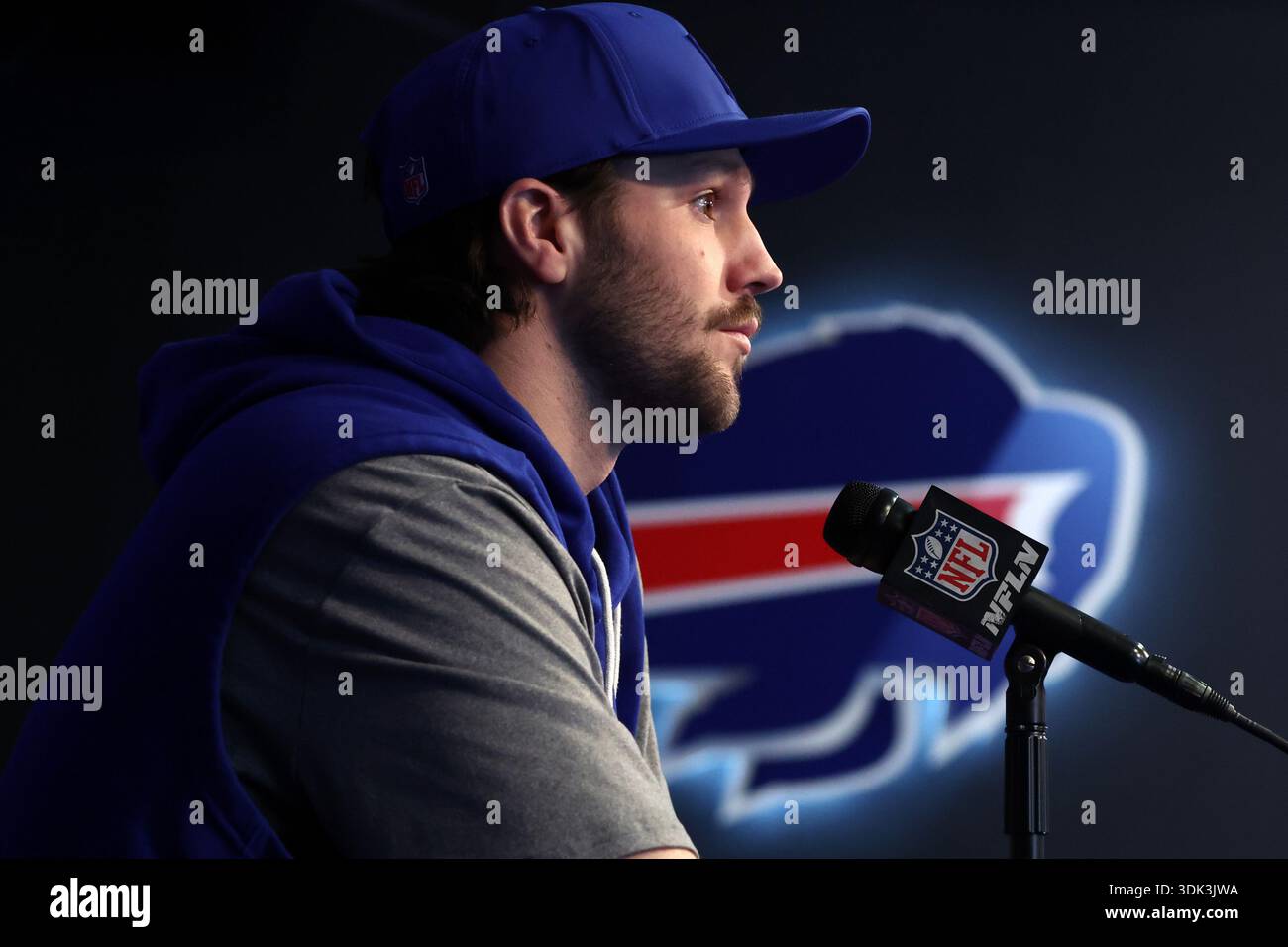 Buffalo Bills quarterback Josh Allen speaks at a NFL news conference in ...