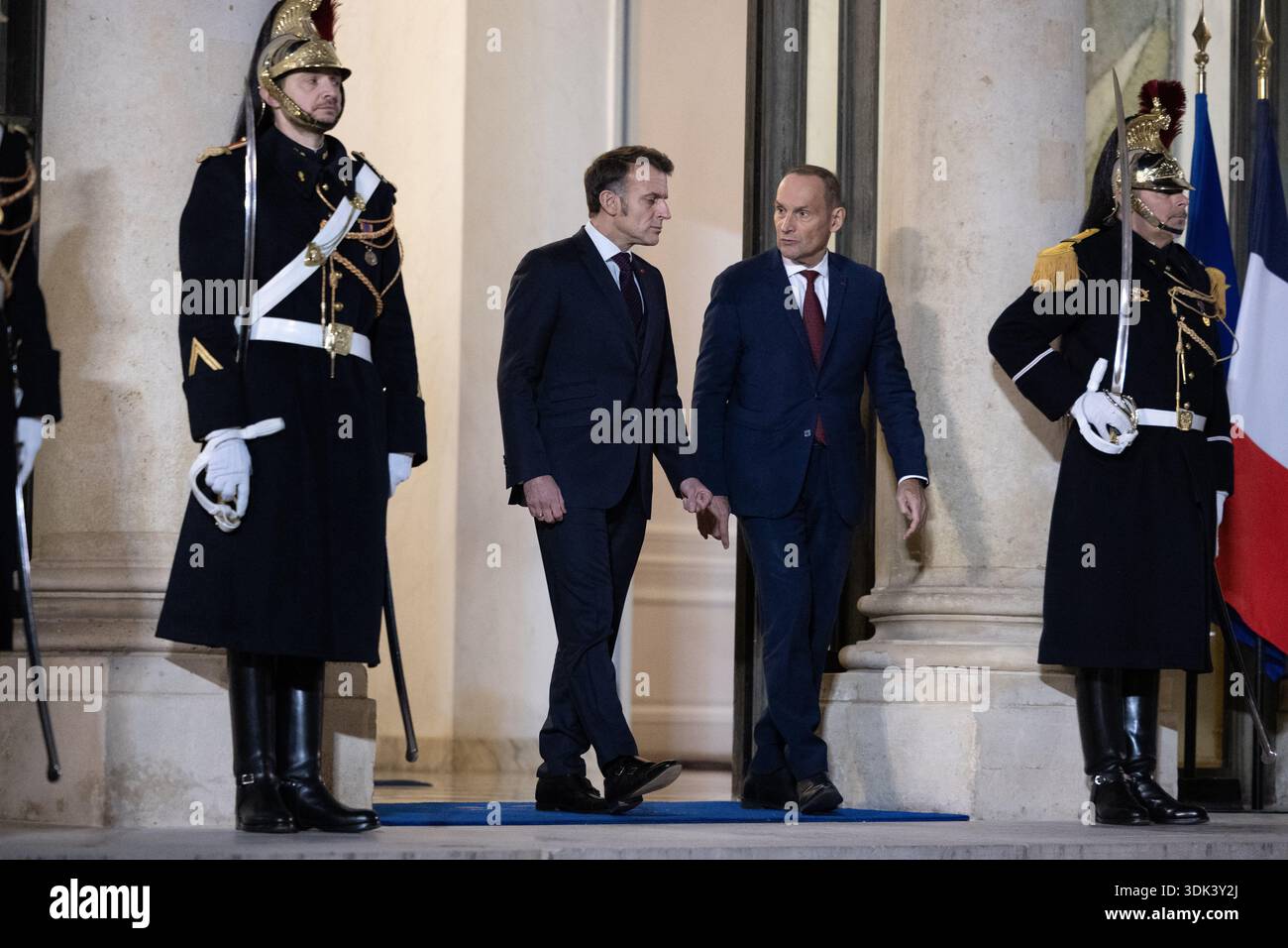 French President Emmanuel Macron waits to welcome Chad President ahead ...