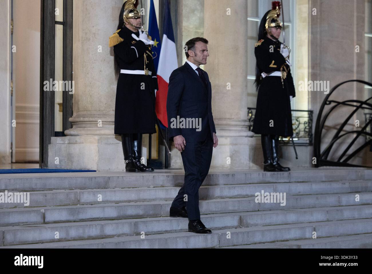 French President Emmanuel Macron waits to welcome Chad President ahead ...