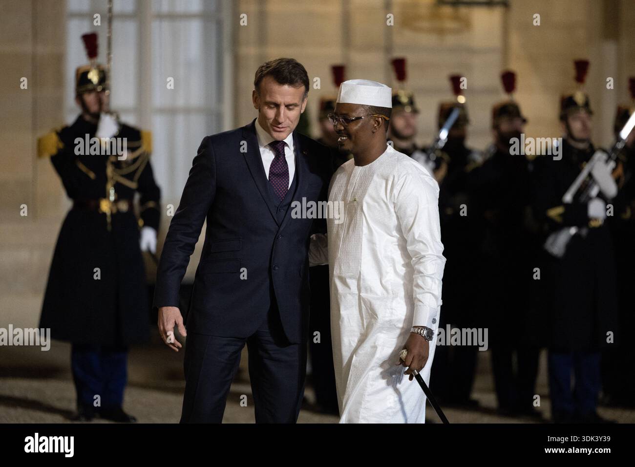 French President Emmanuel Macron welcomes Chad President Mahamat Idriss ...