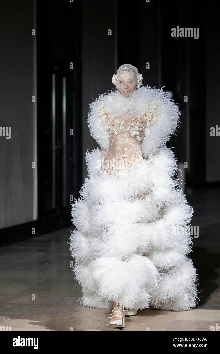 A model presents a creation for Germanier for the Women's Haute Couture ...